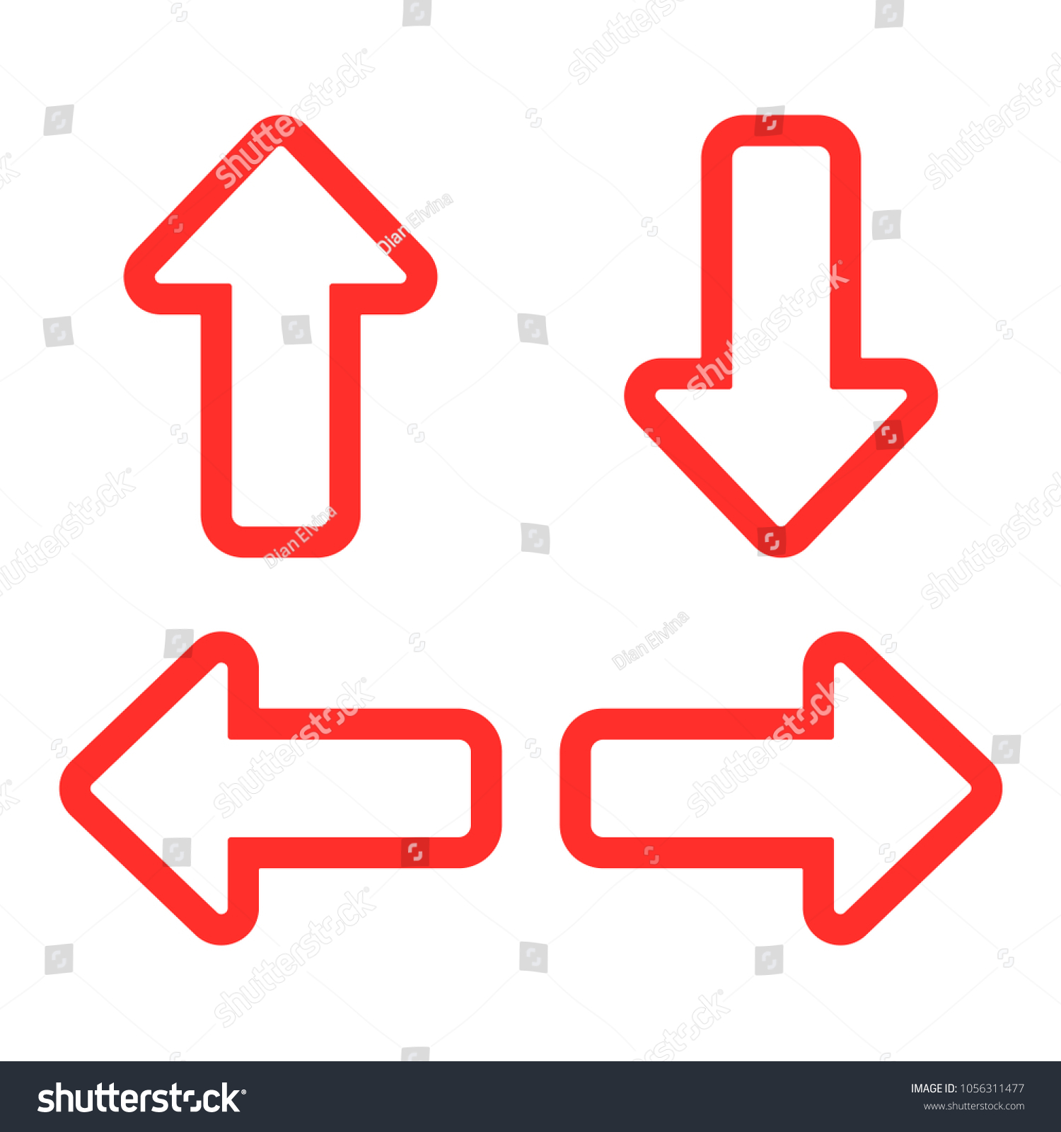 Red Arrow Set Isolated Vector Outline: เวกเตอร์สต็อก (ปลอดค่าลิขสิทธิ์) 1056311477