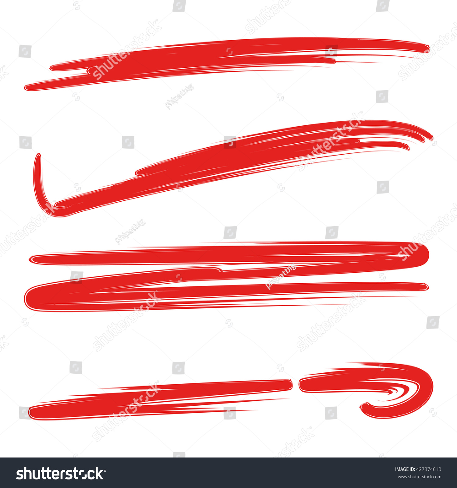 Red Brush Stroke Set Underline: vector de stock (libre de regalías ...