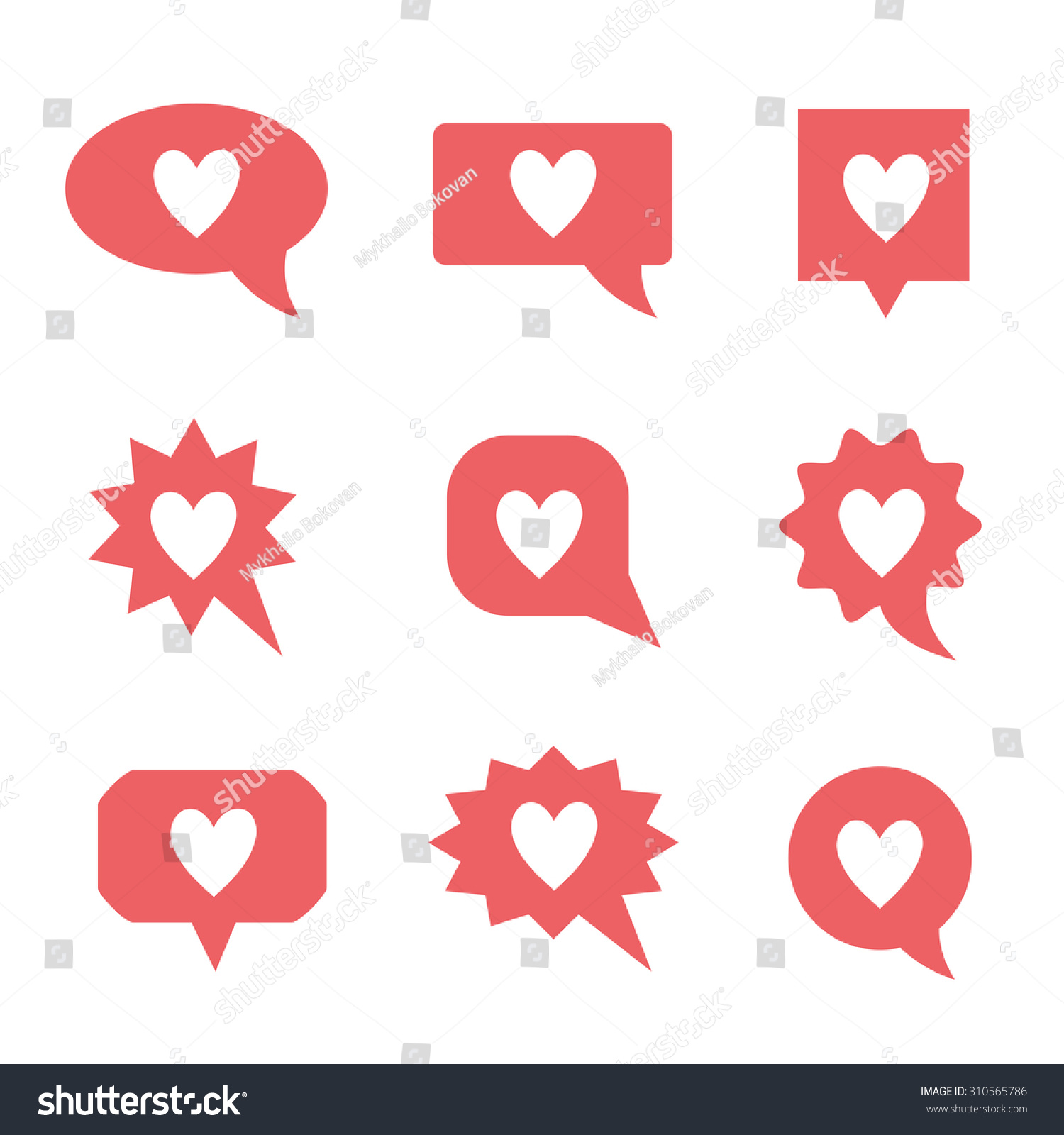 Red Bubble Heart Symbol Set Vector Stock Vector (Royalty Free ...