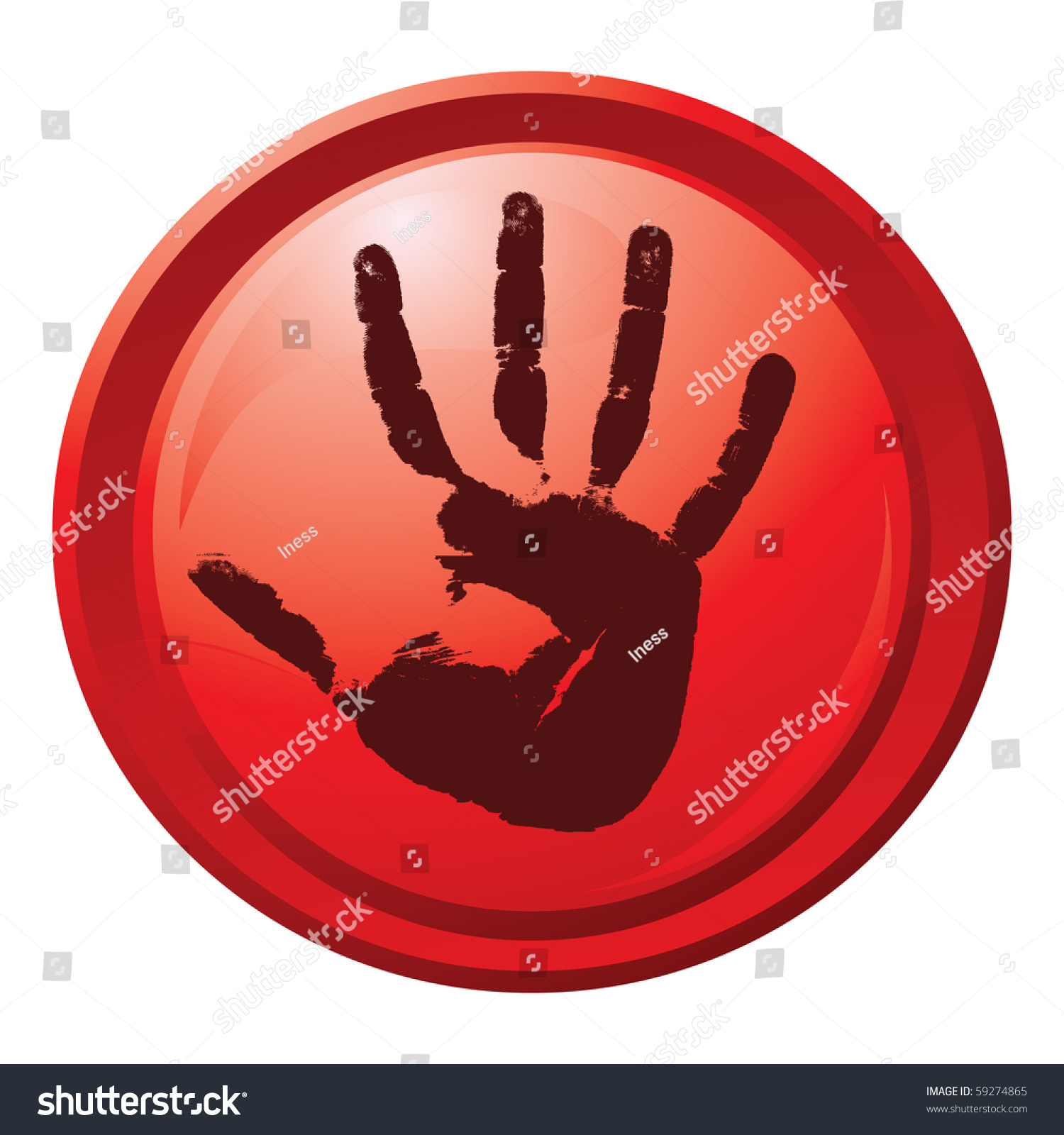 Red Button Hand Print Vector Illustration Stock Vector (Royalty Free ...