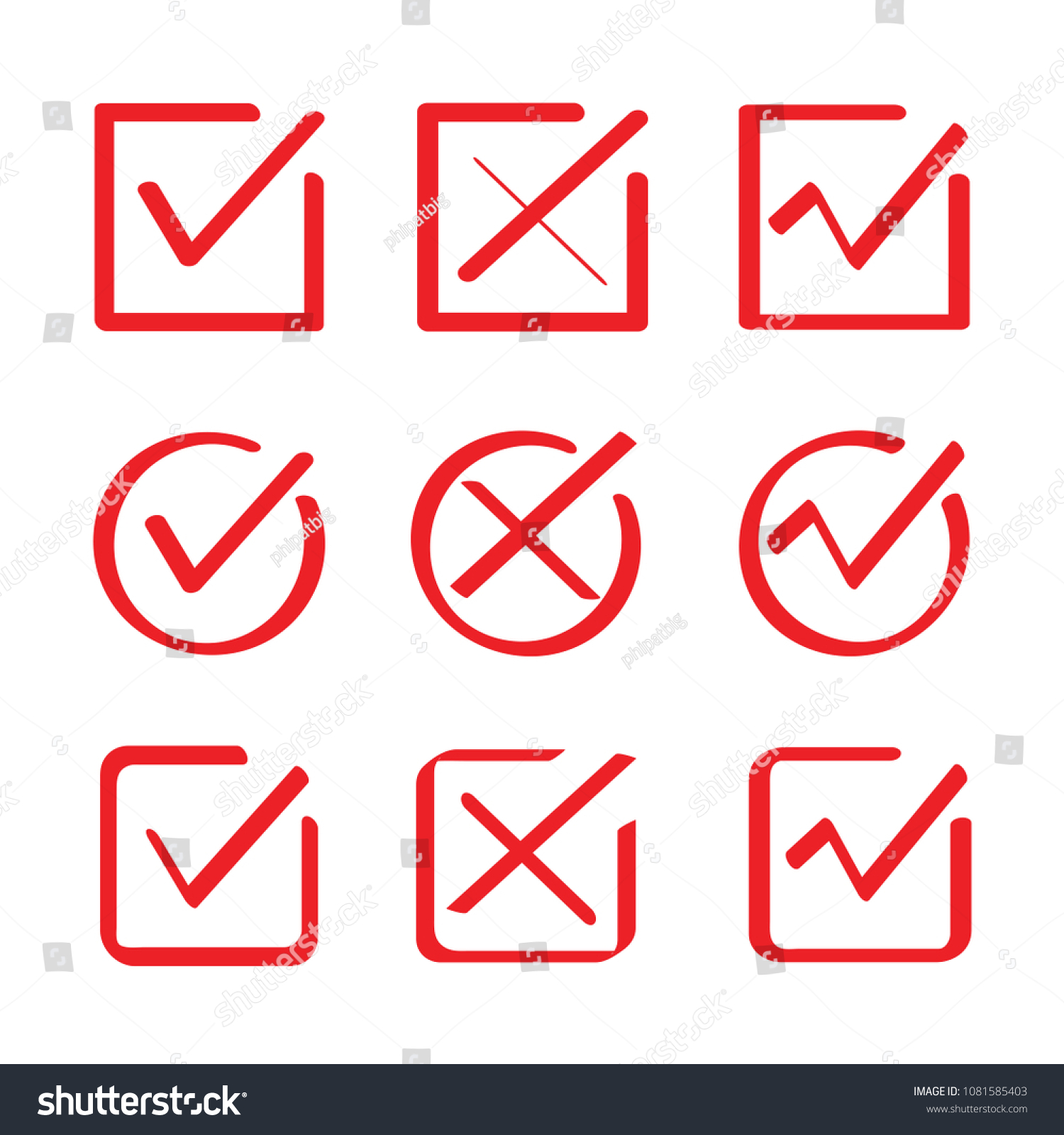 Red Check Mark Icons: vector de stock (libre de regalías) 1081585403 ...