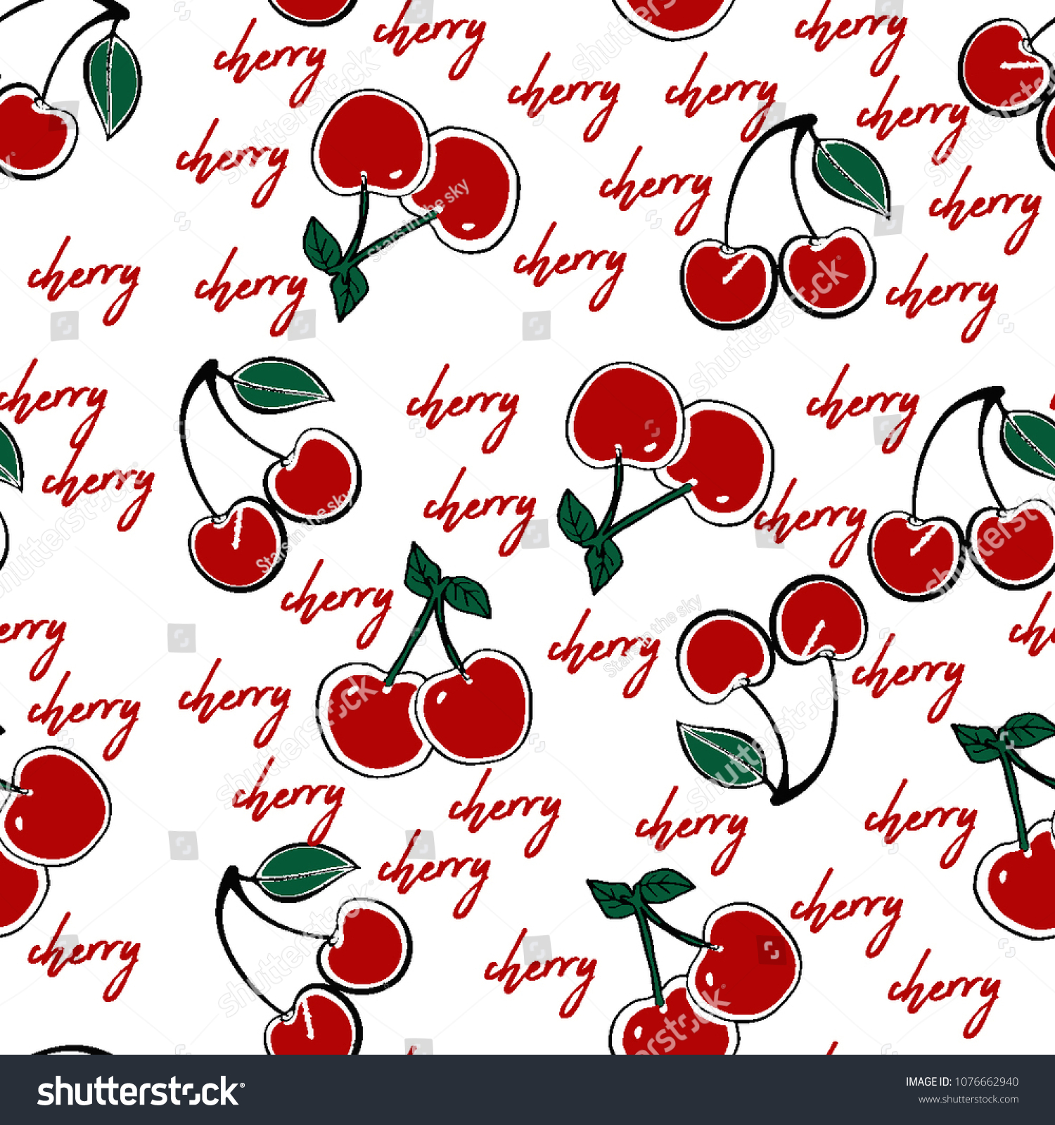 Red Cherry Line Art Vector Stock Vector (Royalty Free) 1076662940