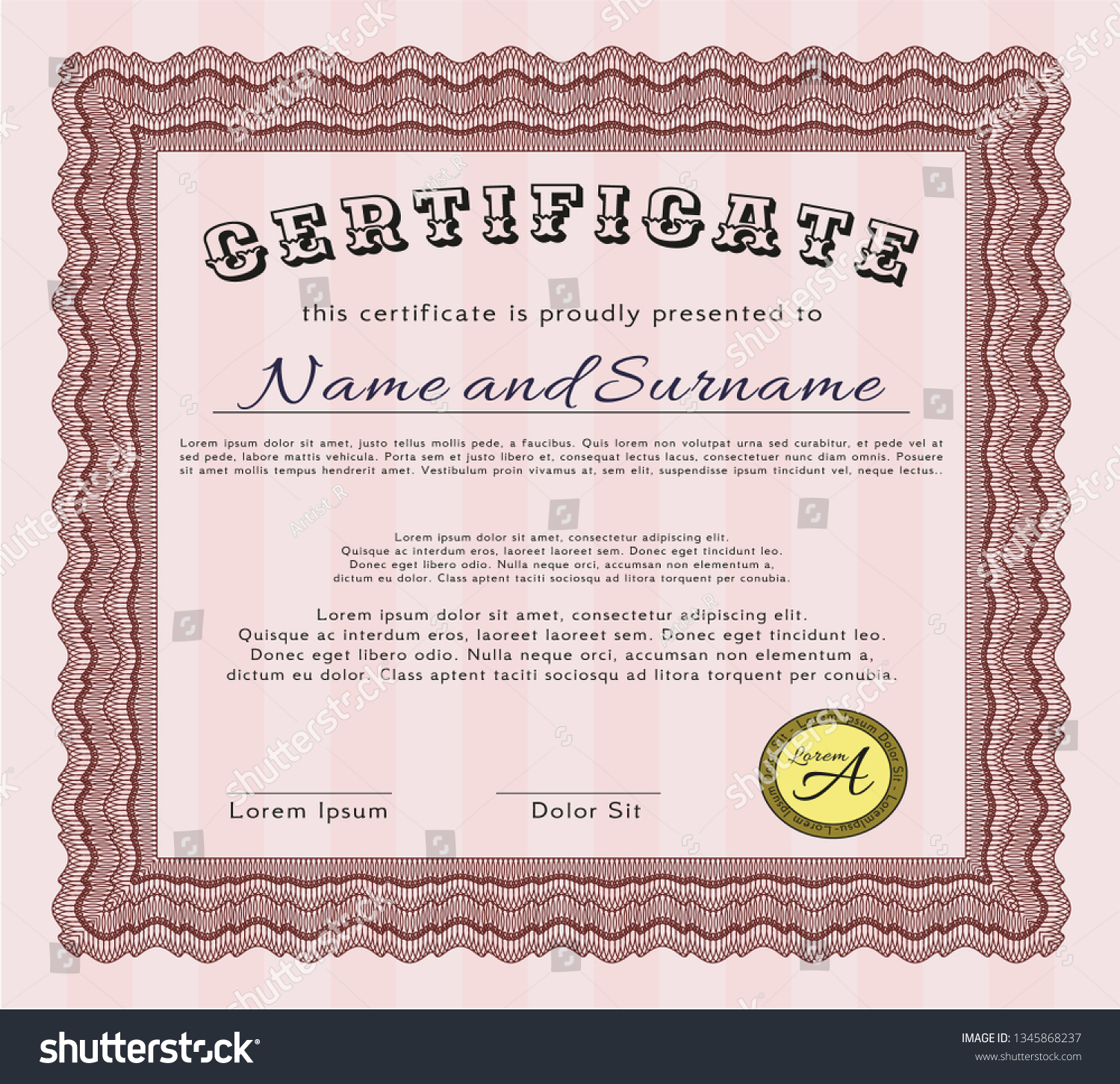 Red Classic Certificate Template Money Pattern Stock Vector (Royalty ...