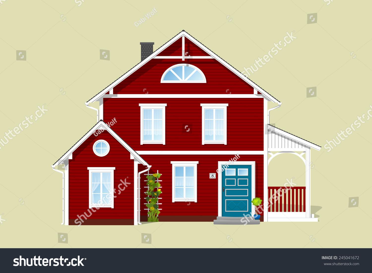 Red Colonial House Stock Vector (Royalty Free) 245041672 | Shutterstock