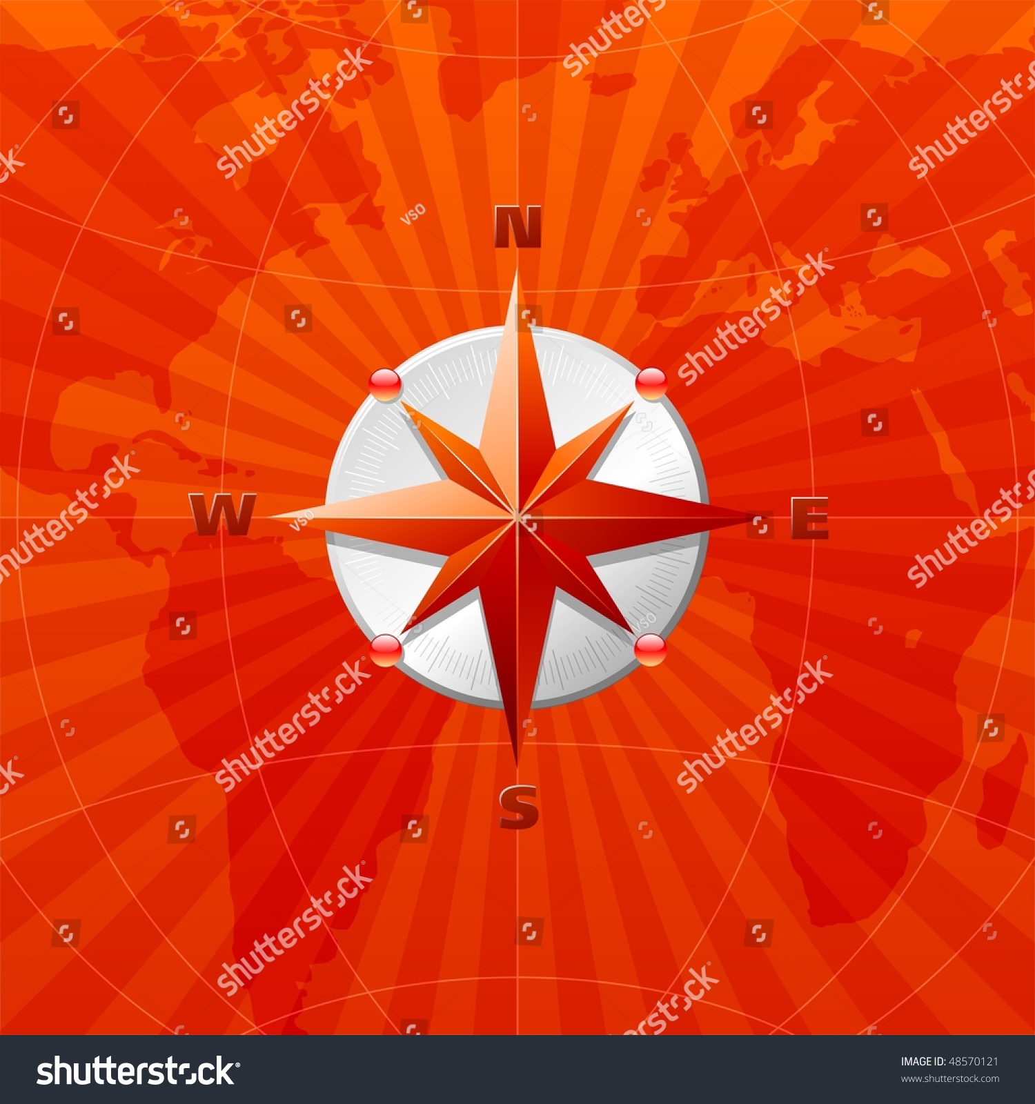 Red Compass Rose On World Map: vetor stock (livre de direitos) 48570121 ...