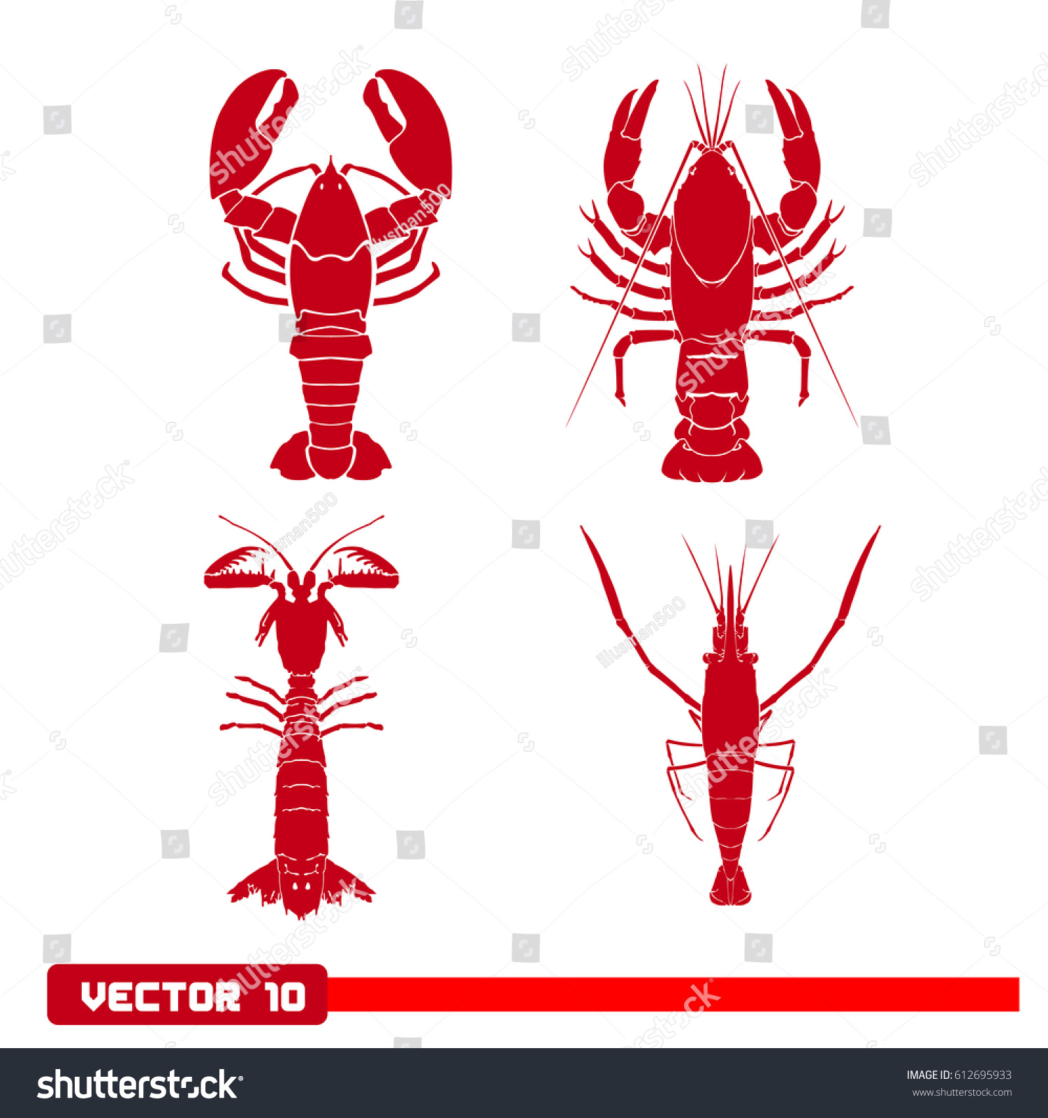 Red Crayfish Logo Set Vector Illustration Stock Vector (Royalty Free ...
