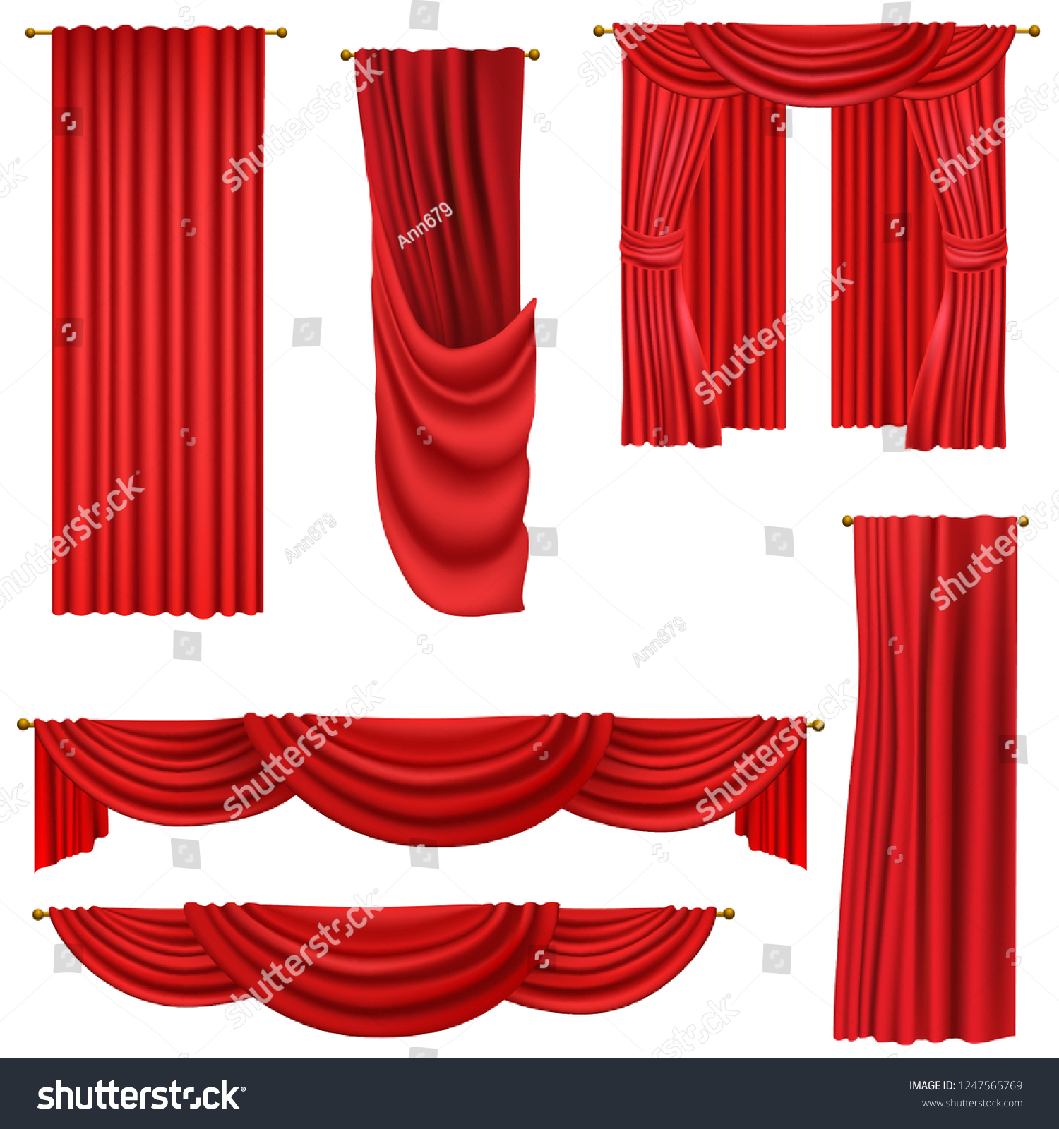 Red Curtains Set Isolated On White Stock Vector (Royalty Free ...