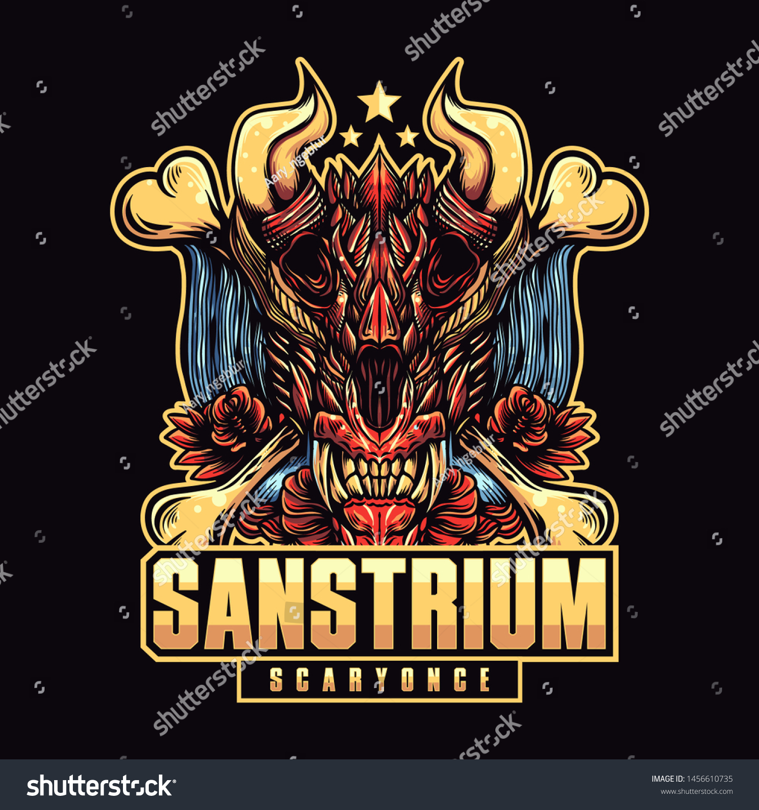 Red Demon Skull Angry Vector Stock Vector (Royalty Free) 1456610735 ...