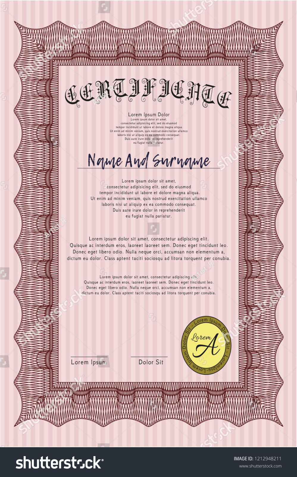 Red Diploma Template Certificate Template Complex Stock Vector (Royalty ...