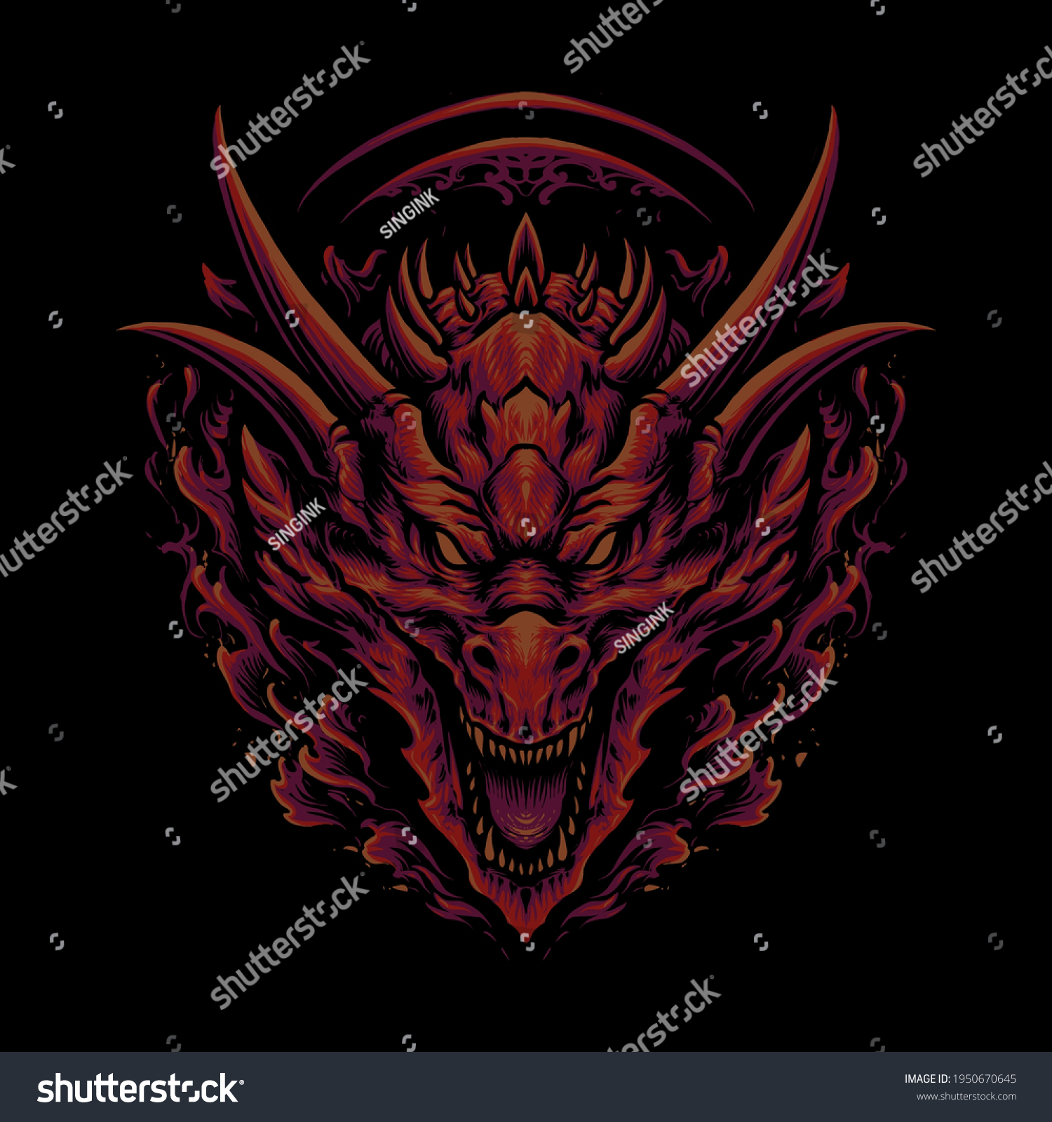Red Dragon Head Illustration Vector Stock Vector (Royalty Free) 1950670645