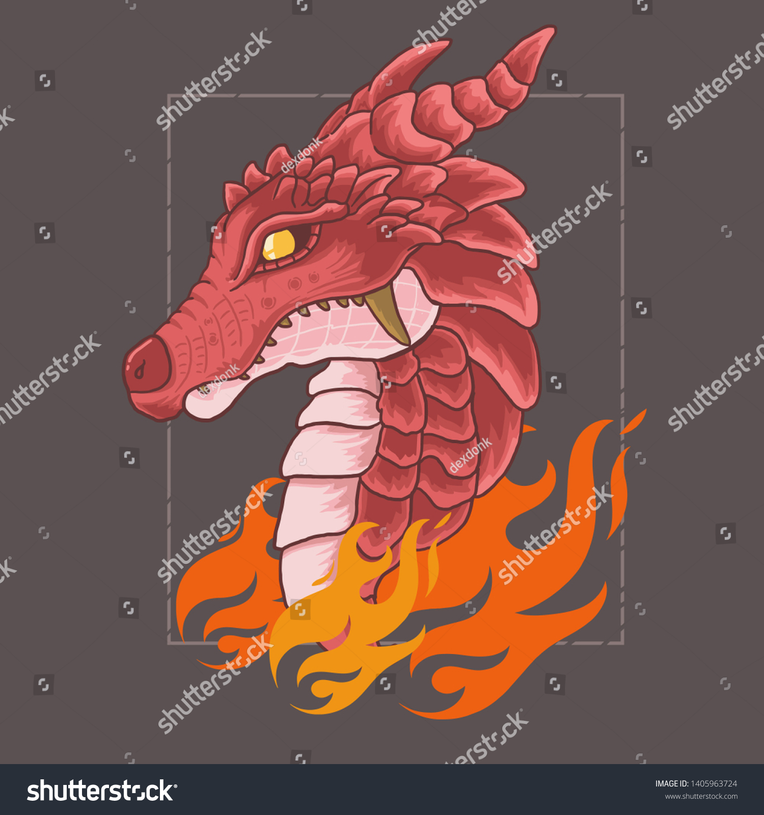 Red Dragon Head Angry Face Vector Stock Vector (Royalty Free) 1405963724