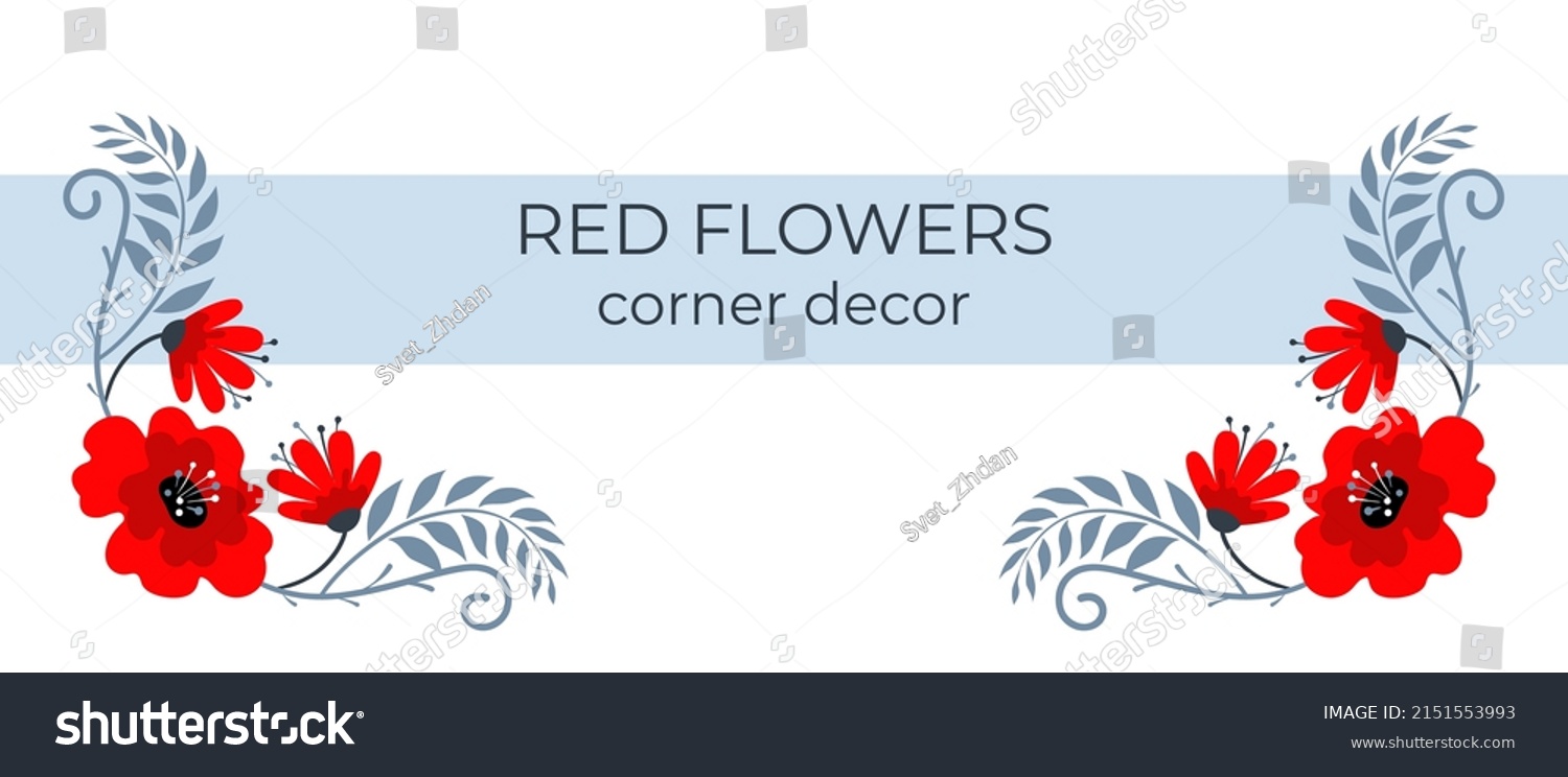 Red Flowers Corner Decor Vector Isolated Stock Vector (Royalty Free ...