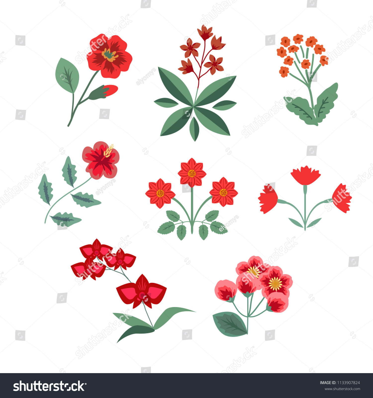 Red Flowers Vector Isolated Set Stock Vector (Royalty Free) 1133907824 ...