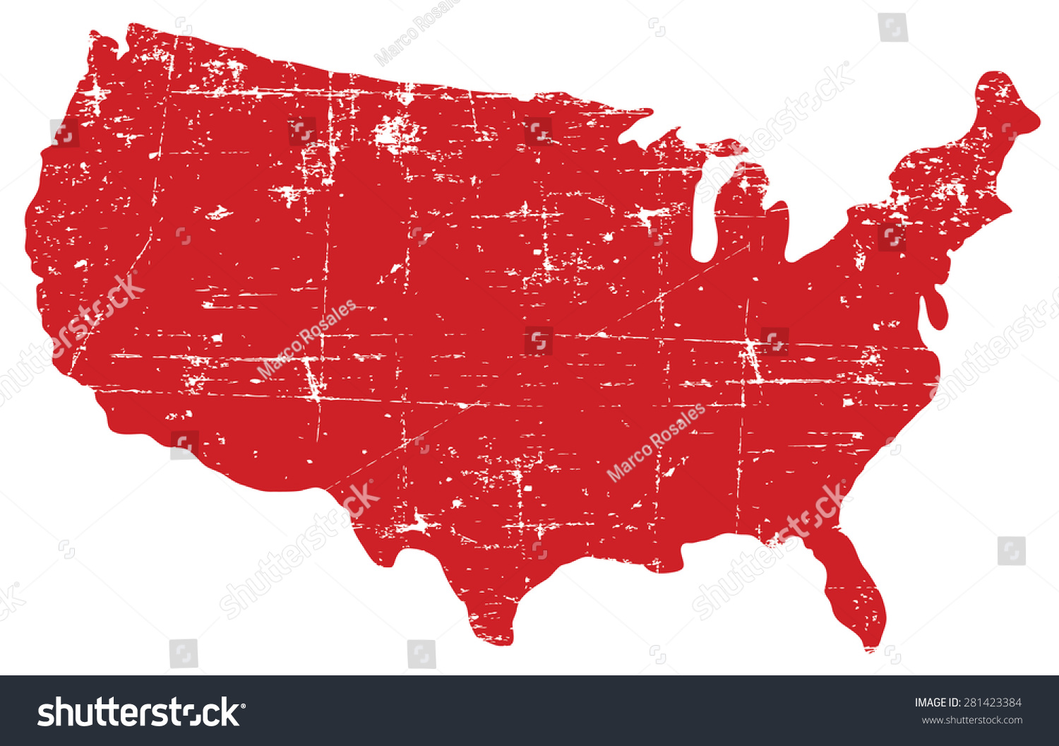 Red Grunge Usa Map Stock Vector Illustration 281423384 : Shutterstock
