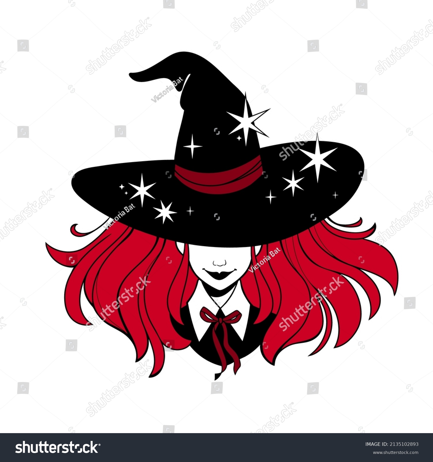 Redhaired Witch Wearing Typical Witch Hat Stock Vector (Royalty Free ...