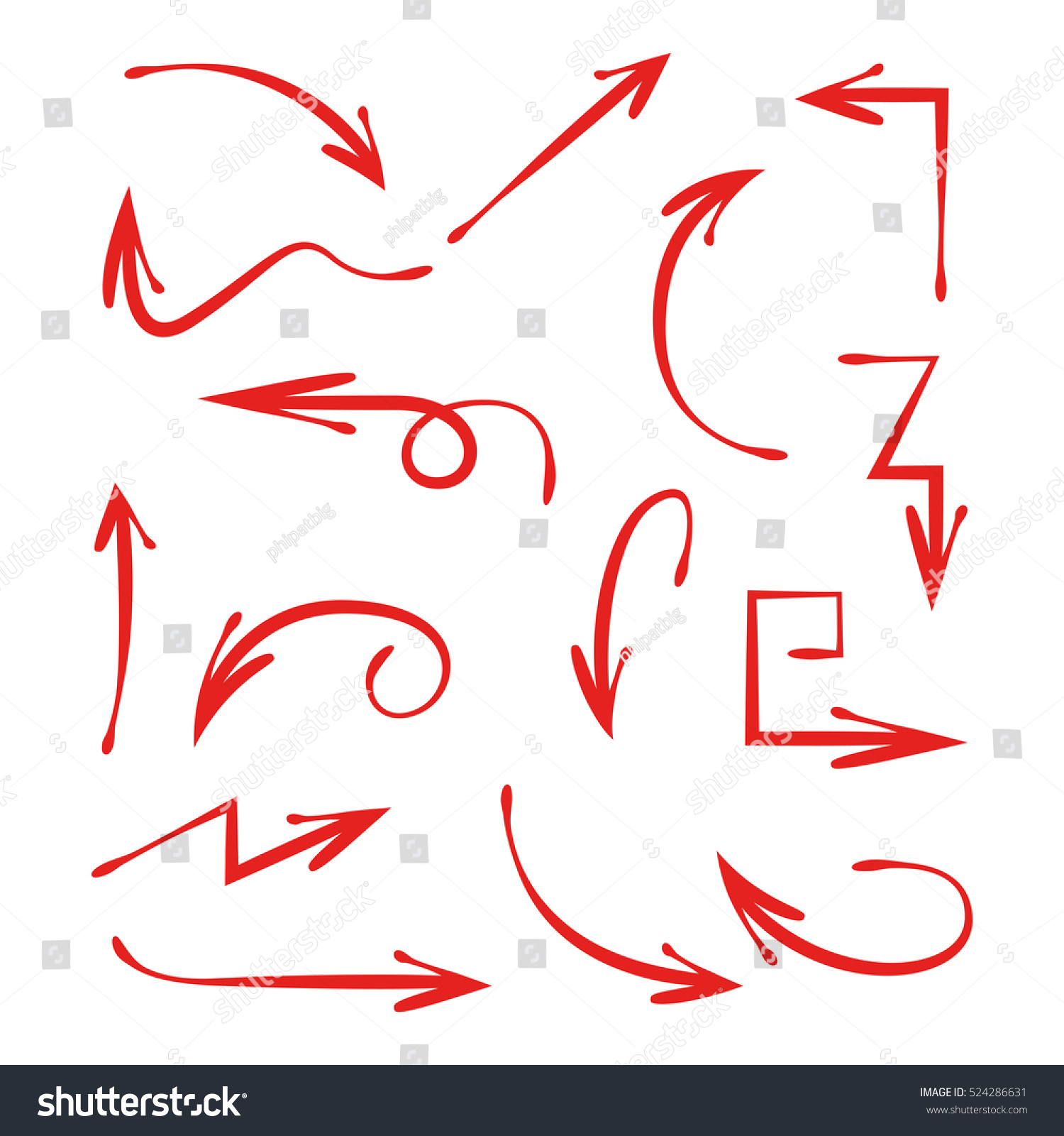 Red Hand Drawn And Scribble Arrows Stock Vector Illustration 524286631
