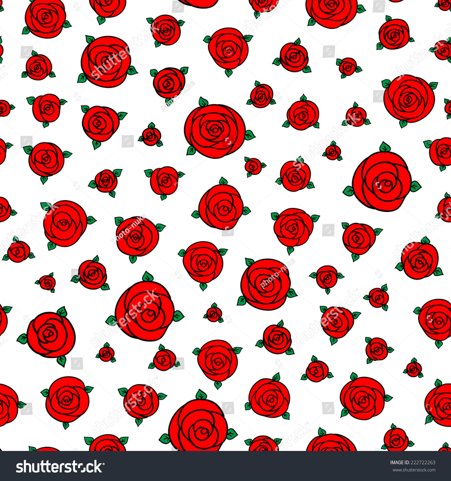 Red Hand Drawn Cartoon Rose Flowers Stock Vector (Royalty Free ...
