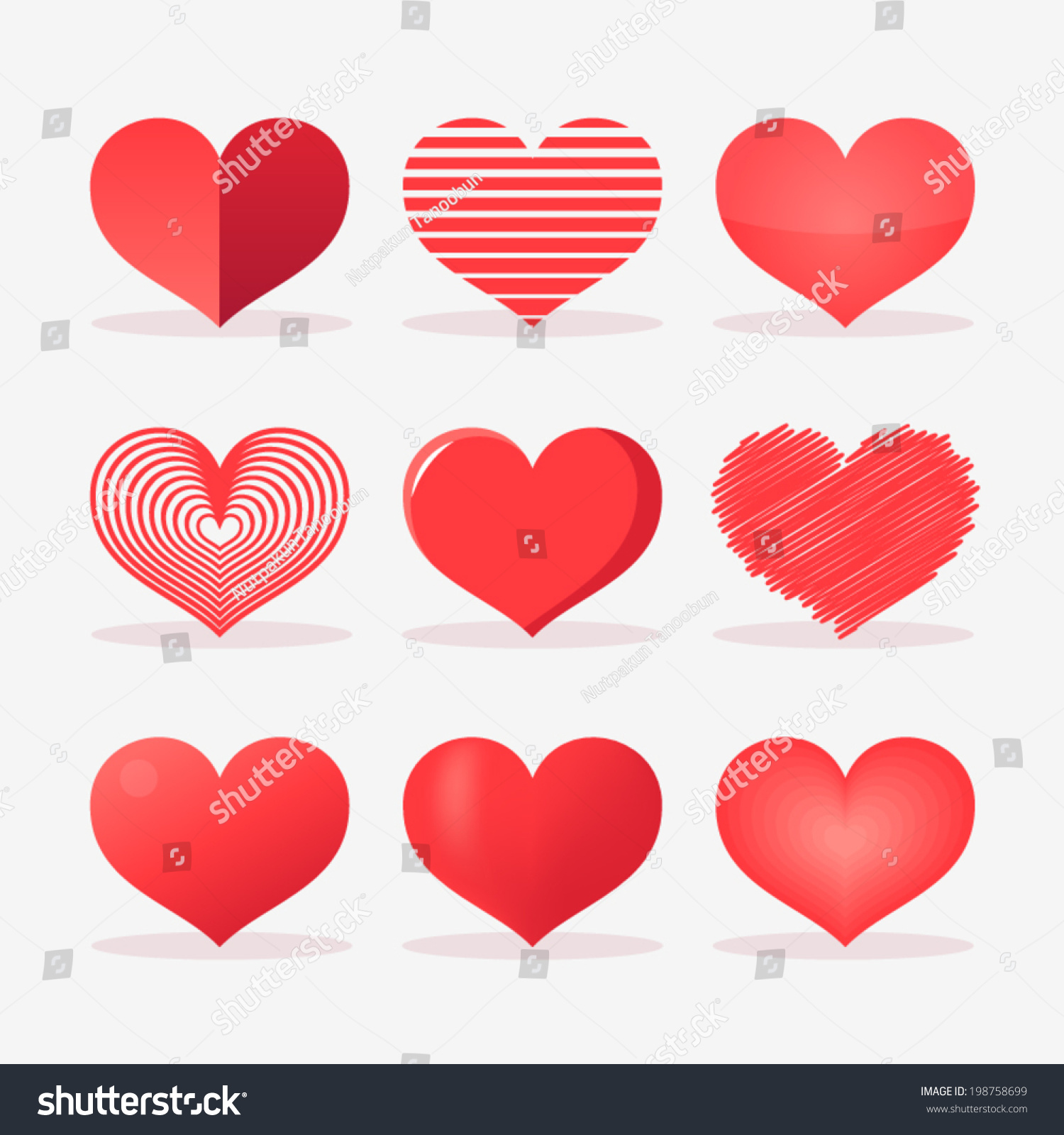 Red Heart Set Design Stock Vector (Royalty Free) 198758699 | Shutterstock
