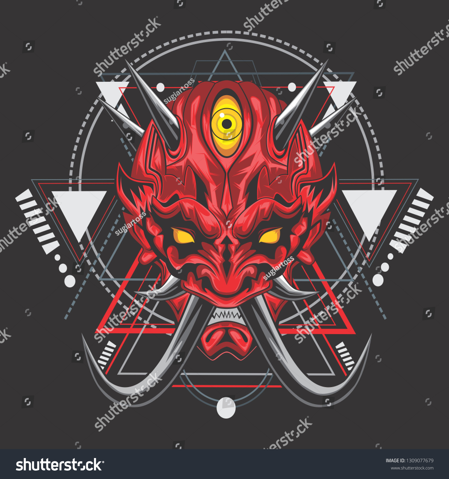 Red Japanese Demon Vector Stock Vector (Royalty Free) 1309077679 ...