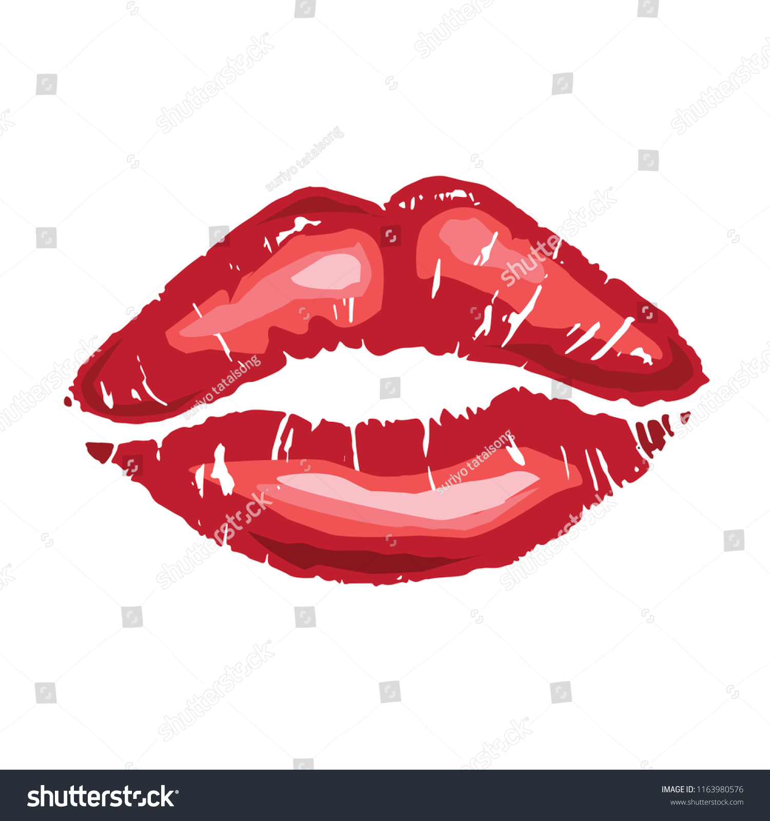 Red Kiss Lips Drawing Vector Stock Vector (Royalty Free) 1163980576