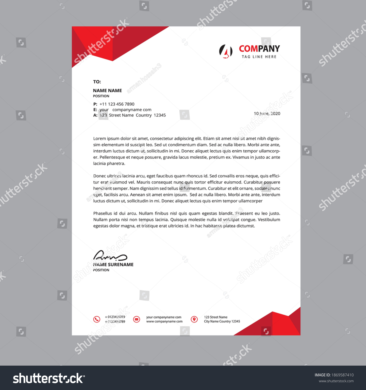 Red Letterhead Template Design Eps Stock Vector (Royalty Free ...
