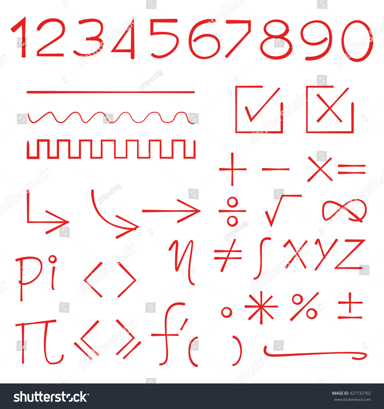 Red Math Sign Number Check List: เวกเตอร์สต็อก (ปลอดค่าลิขสิทธิ์) 427732702