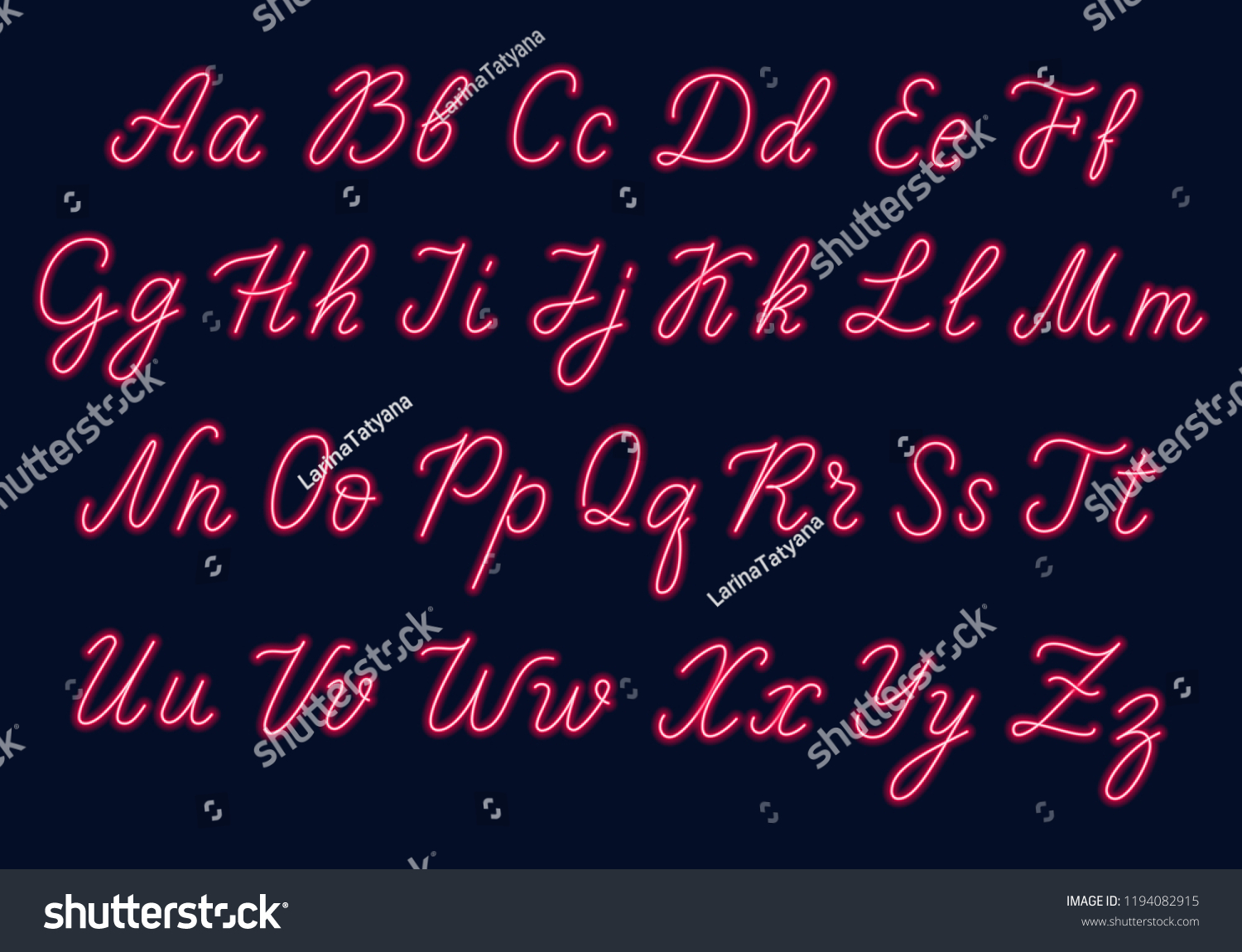 Red Neon Script Uppercase Lowercase Letters Stock Vector (Royalty Free ...