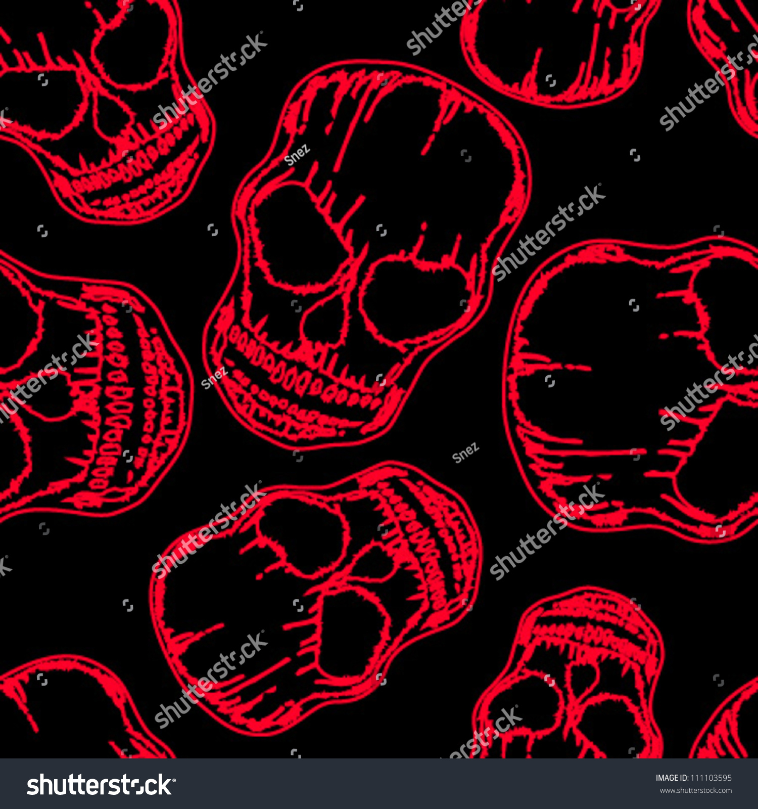 Red Outline Skull On Black Seamless Stock Vector (Royalty Free) 111103595