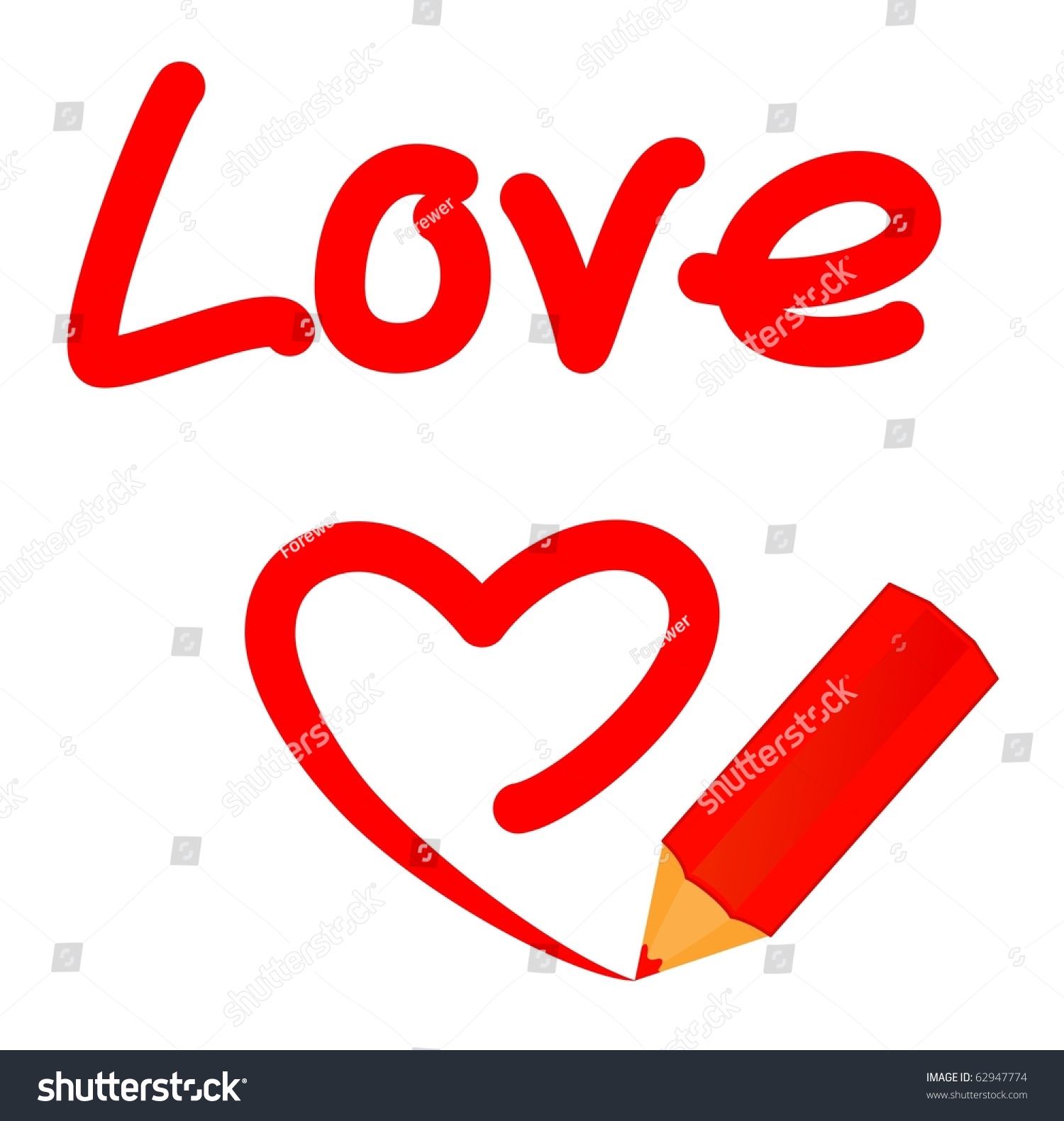 Red Pencil Drew Heart Vector: стоковая векторная графика (без ...