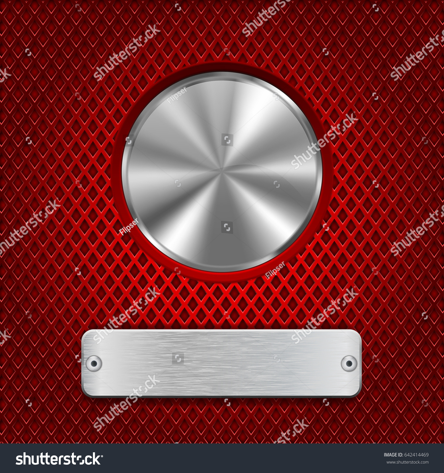 Red Perforated Background Silver Round Button Stock Vector (Royalty ...