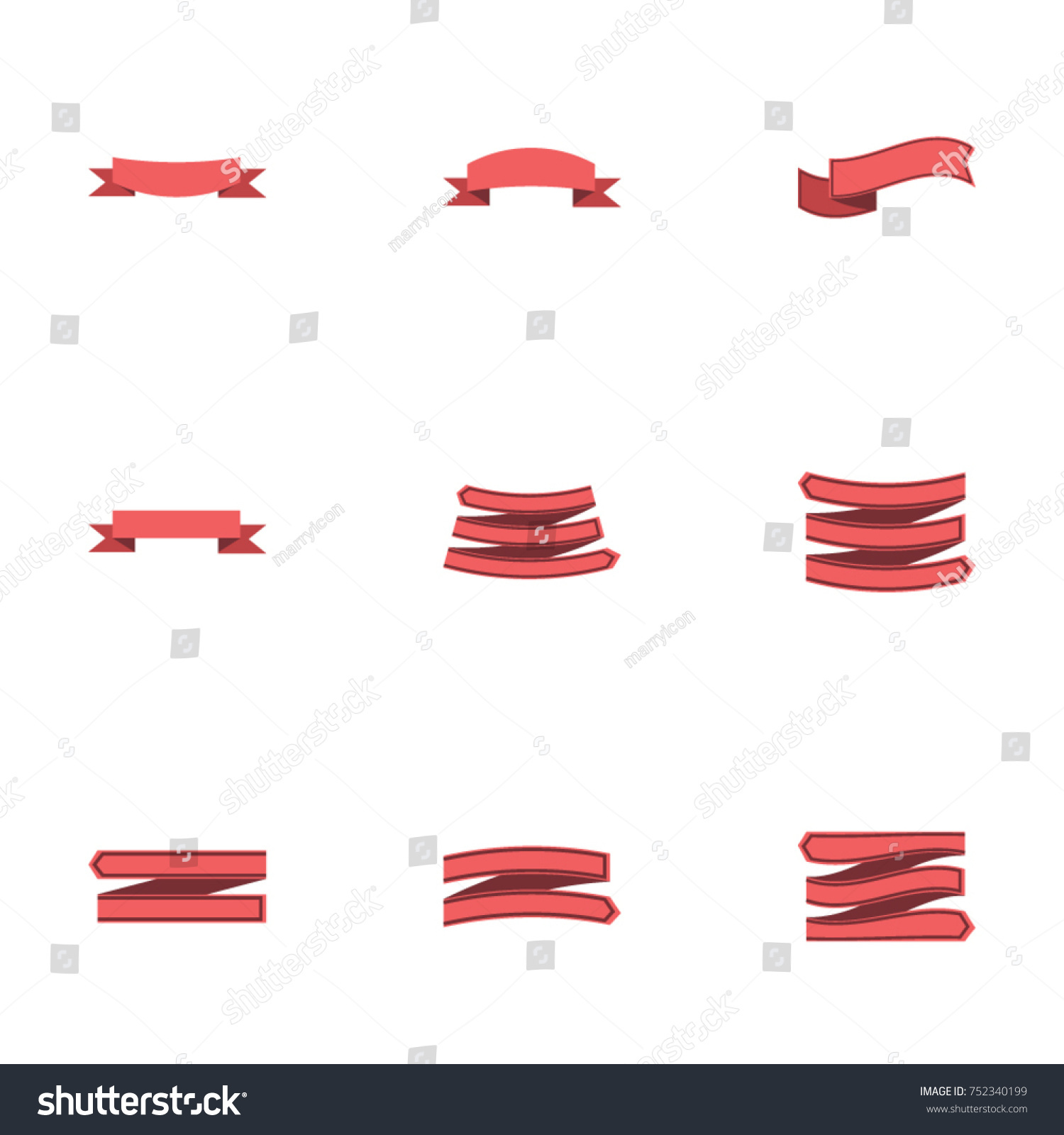 Red Ribbon Vector Collection Set Stock Vector (Royalty Free) 752340199