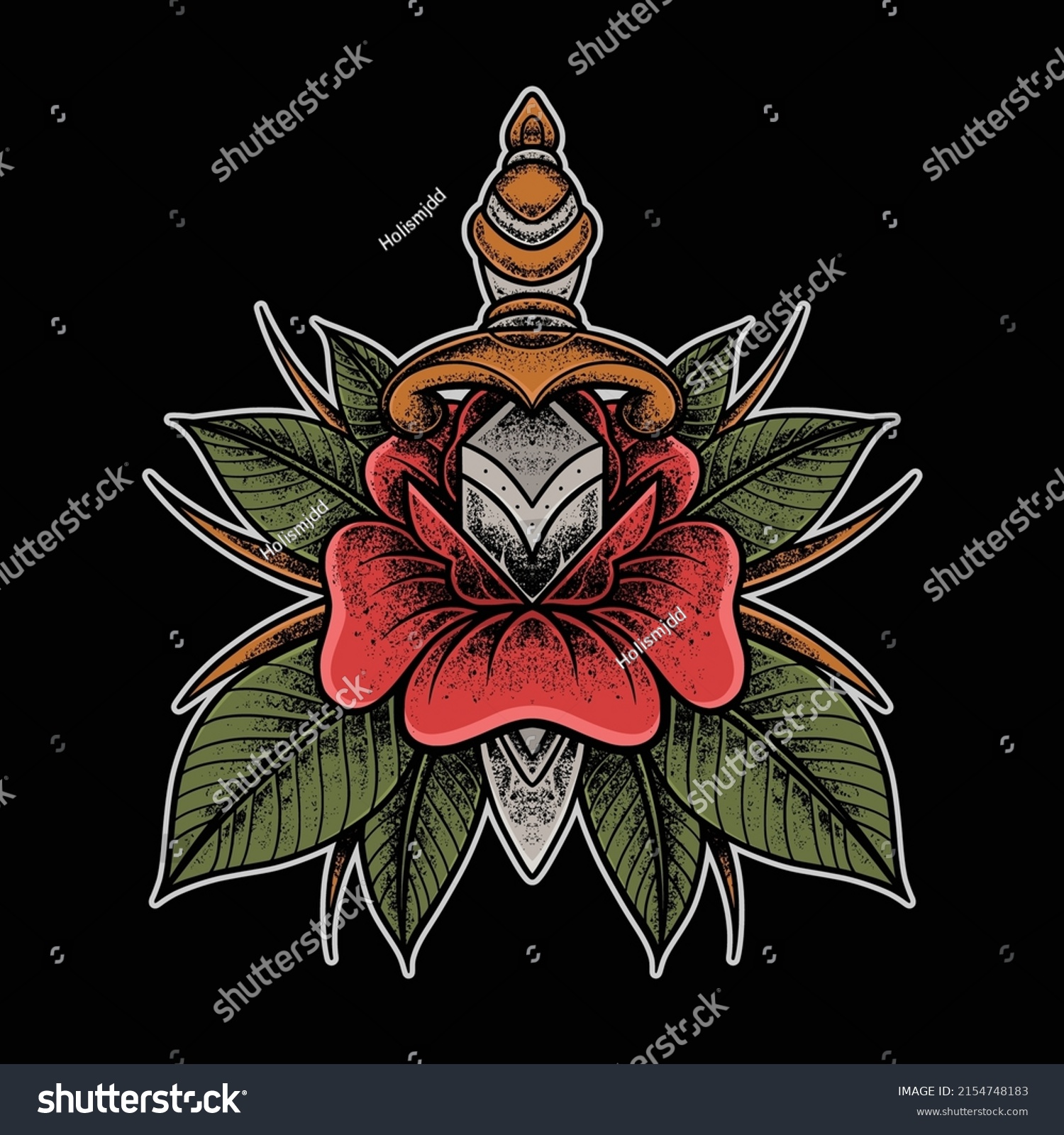 Red Rose Dagger Illustration Stock Vector (Royalty Free) 2154748183 ...