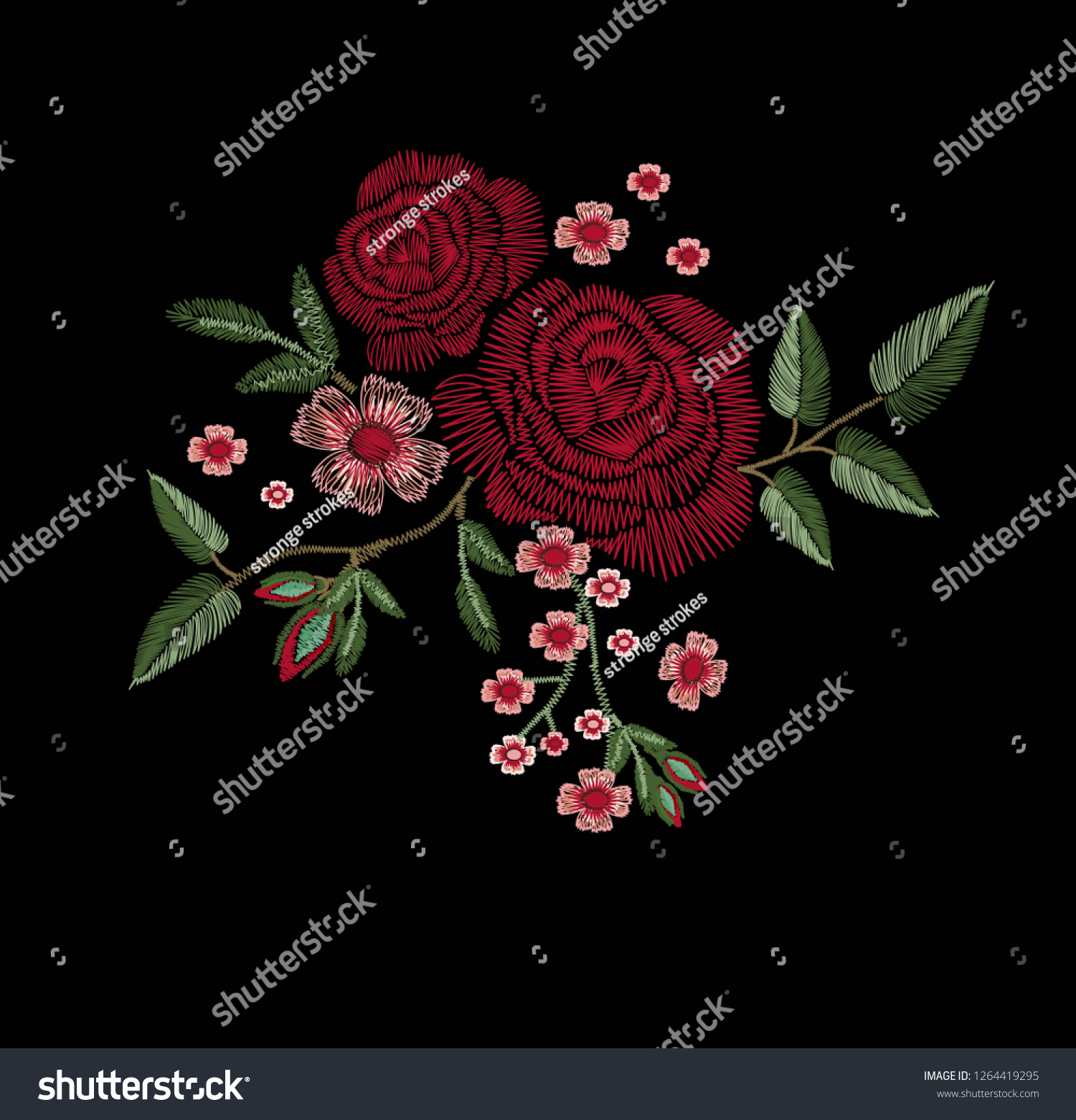Red Rose Embroidery Vector Design Stock Vector (Royalty Free) 1264419295