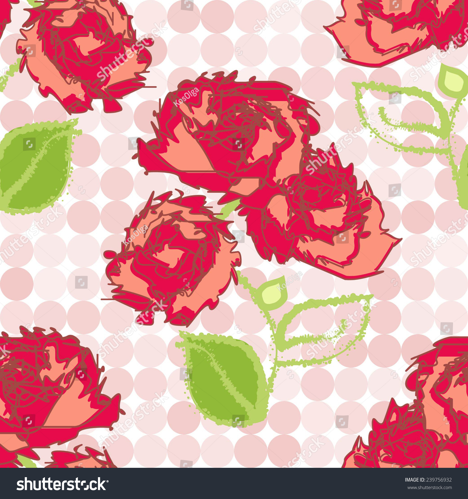 Red Roses Seamless Sketch Doodle Stock Vector (Royalty Free) 239756932 ...