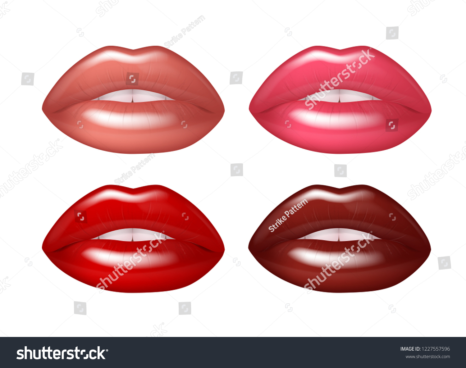 Red Sexy Lips Set Gloss Female Stock Vector Royalty Free 1227557596