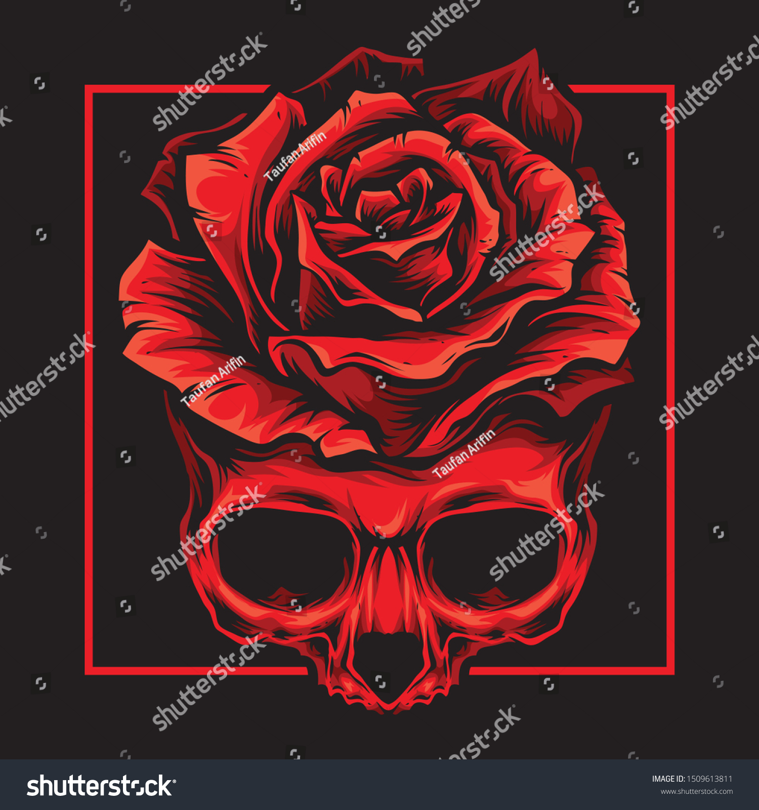 Vektor Stok Red Skull Roses Vector Logo (Tanpa Royalti) 1509613811 ...