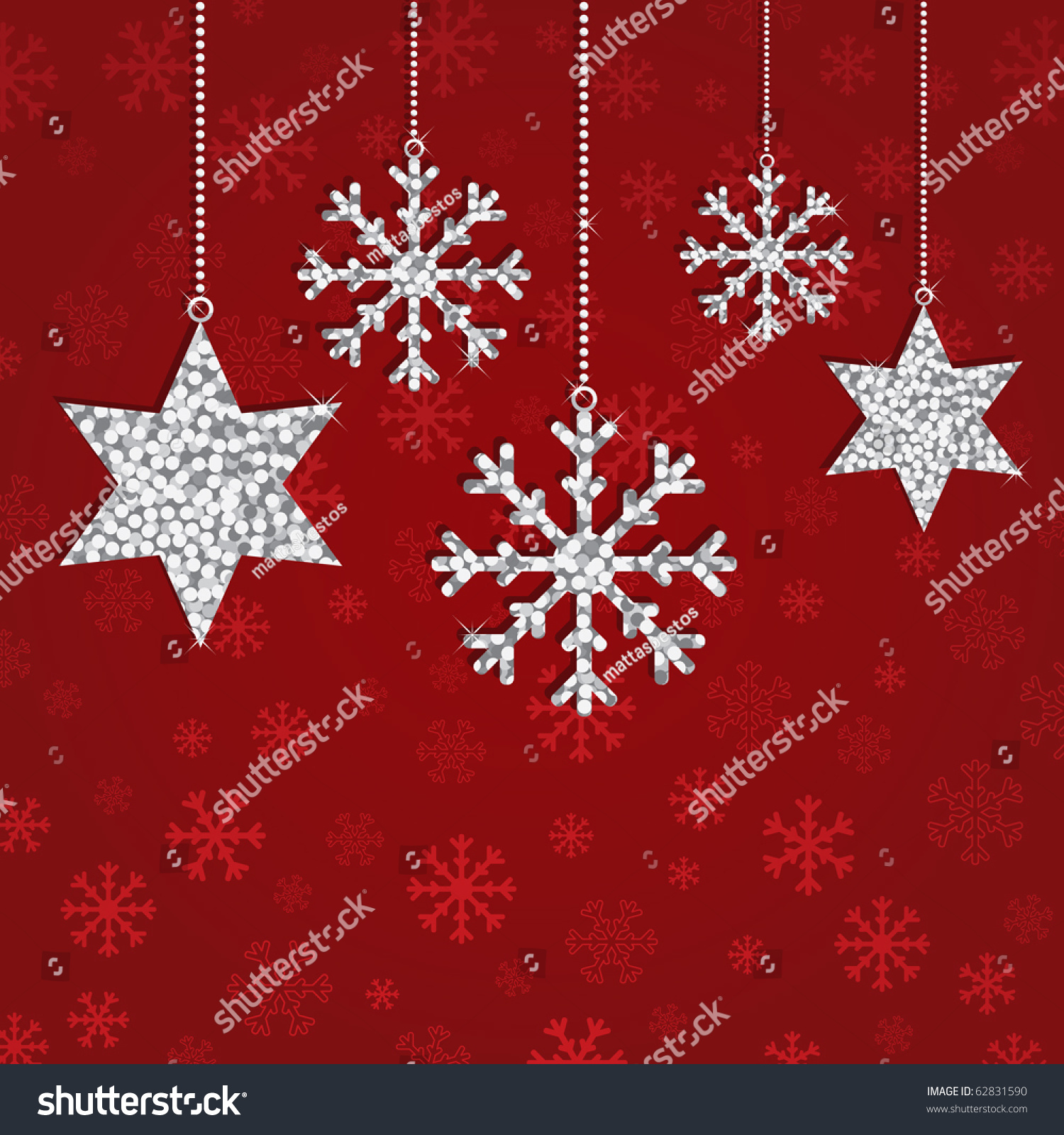 Red Snowflake Background Silver Glitter Decorations Stock Vector ...