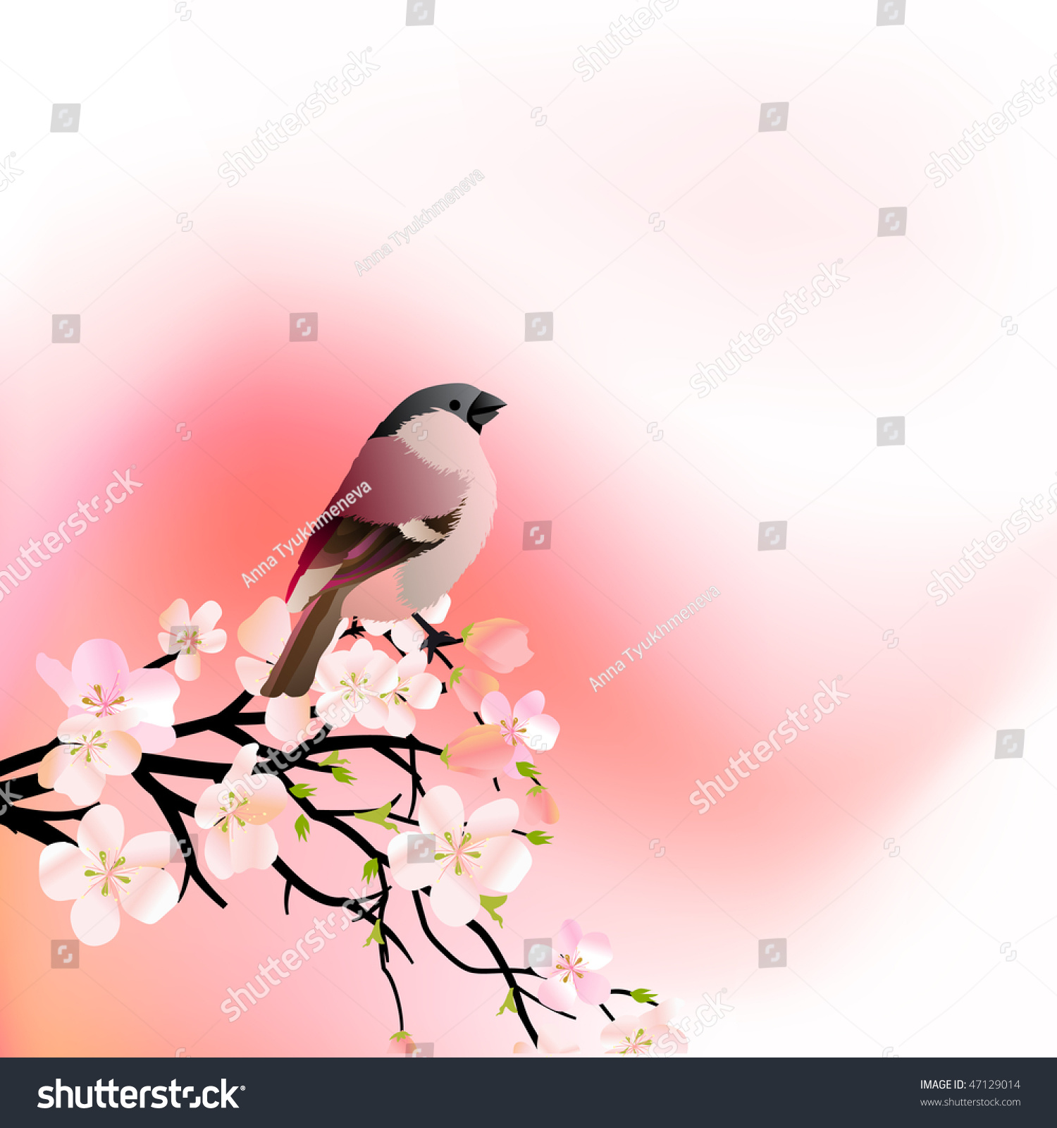 Red Spring Background Blossoming Tree Small Stock Vector (Royalty Free ...