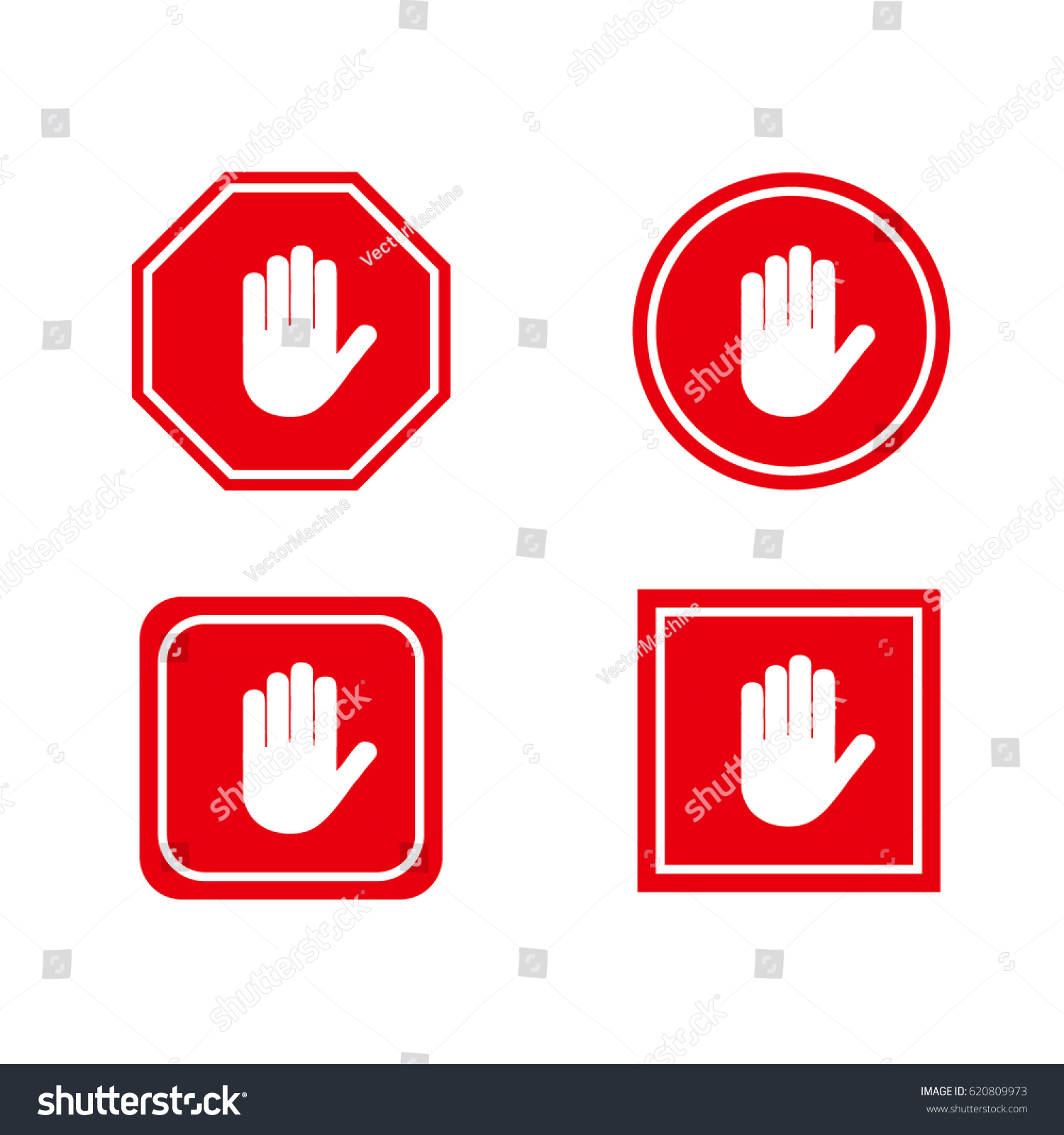 Red Stop Hand Sign Set Stock Vector (Royalty Free) 620809973