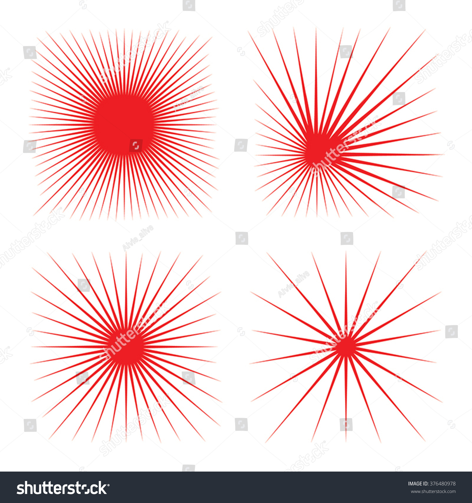 Red Sunburst Set Vector Pattern Shapes Stock Vector (Royalty Free ...