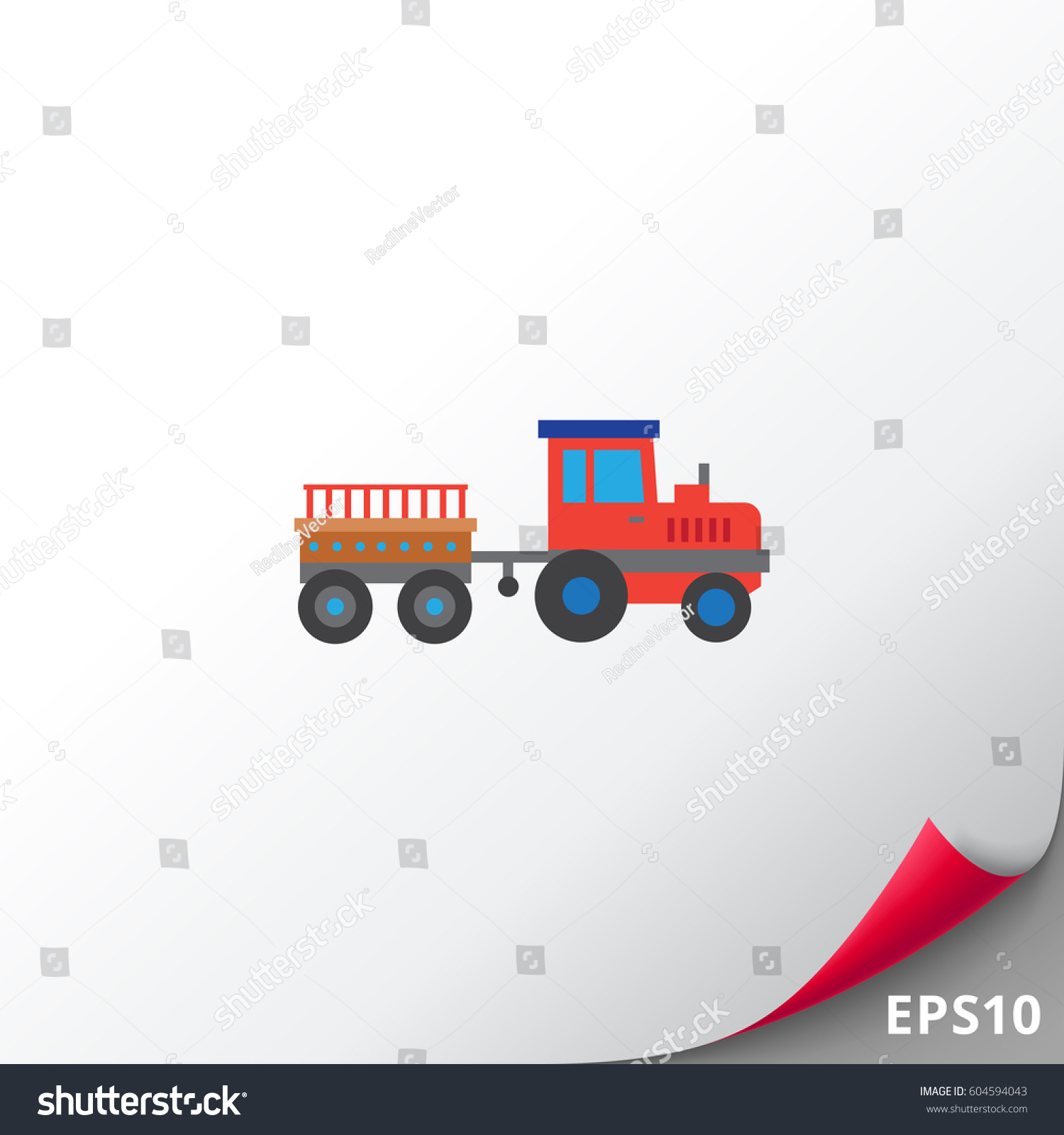 Red Tractor Trailer Stock Vector (Royalty Free) 604594043