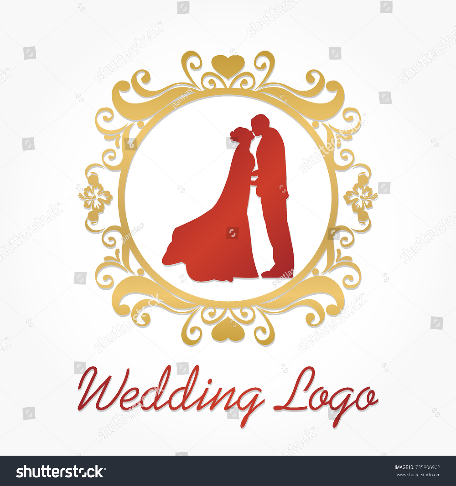 Red Wedding Logo Vector Golden Circle 스톡 벡터(로열티 프리) 735806902 ...