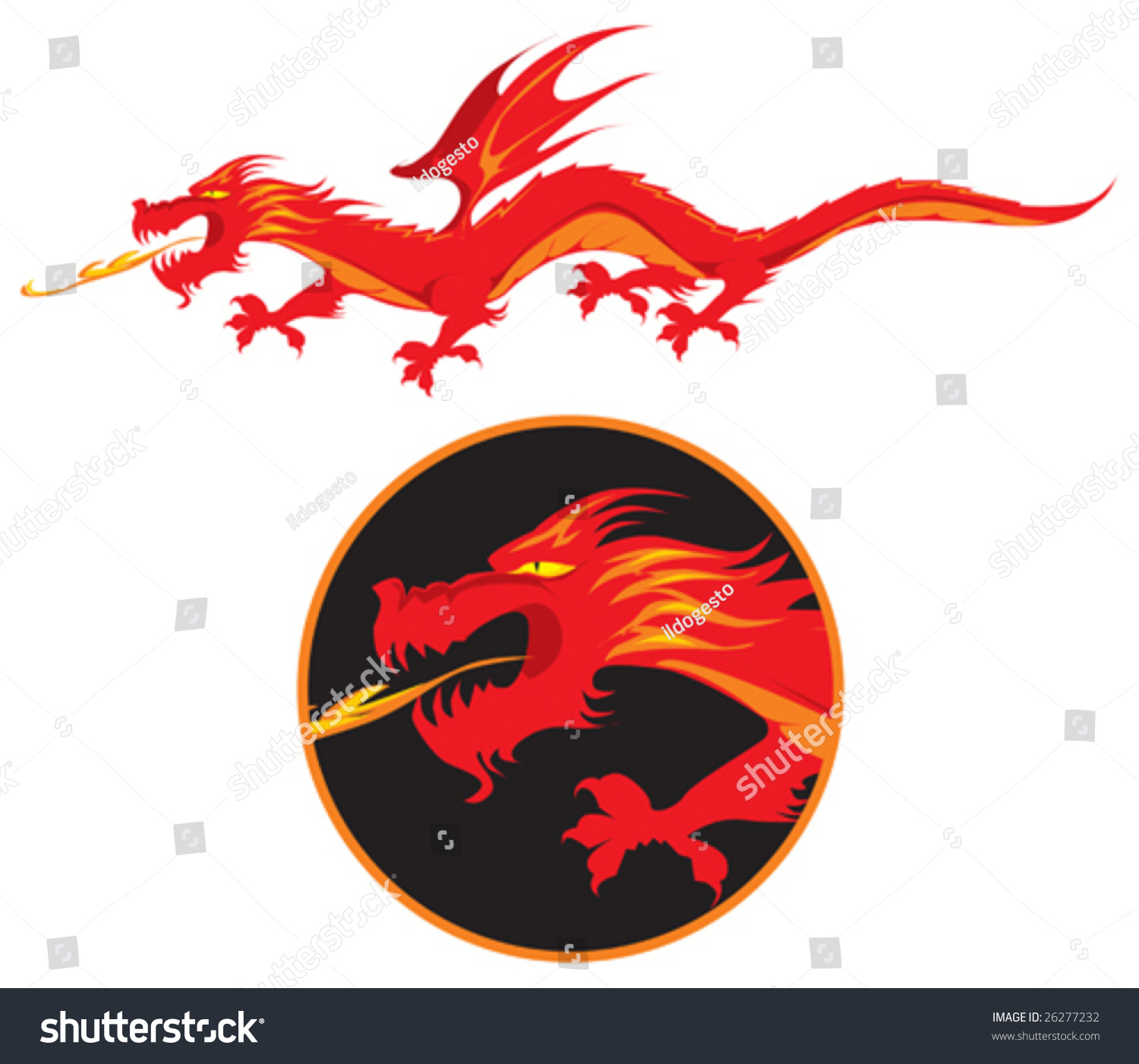 Red Winged Firespitting Dragon Vector Illustration Stock Vector ...