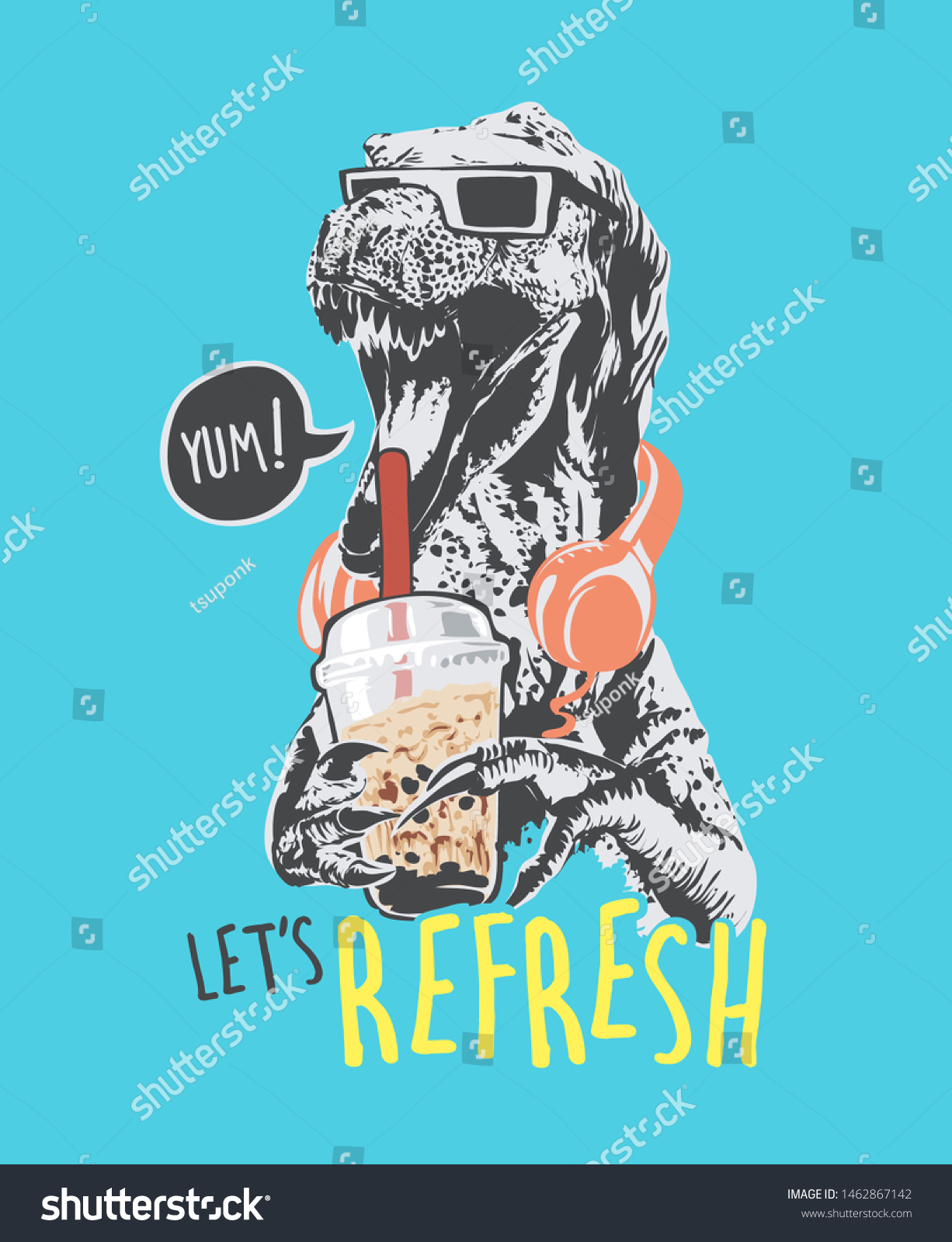 Refresh Slogan Dinosaur Drinking Bubble Tea 库存矢量图（免版税）1462867142 ...