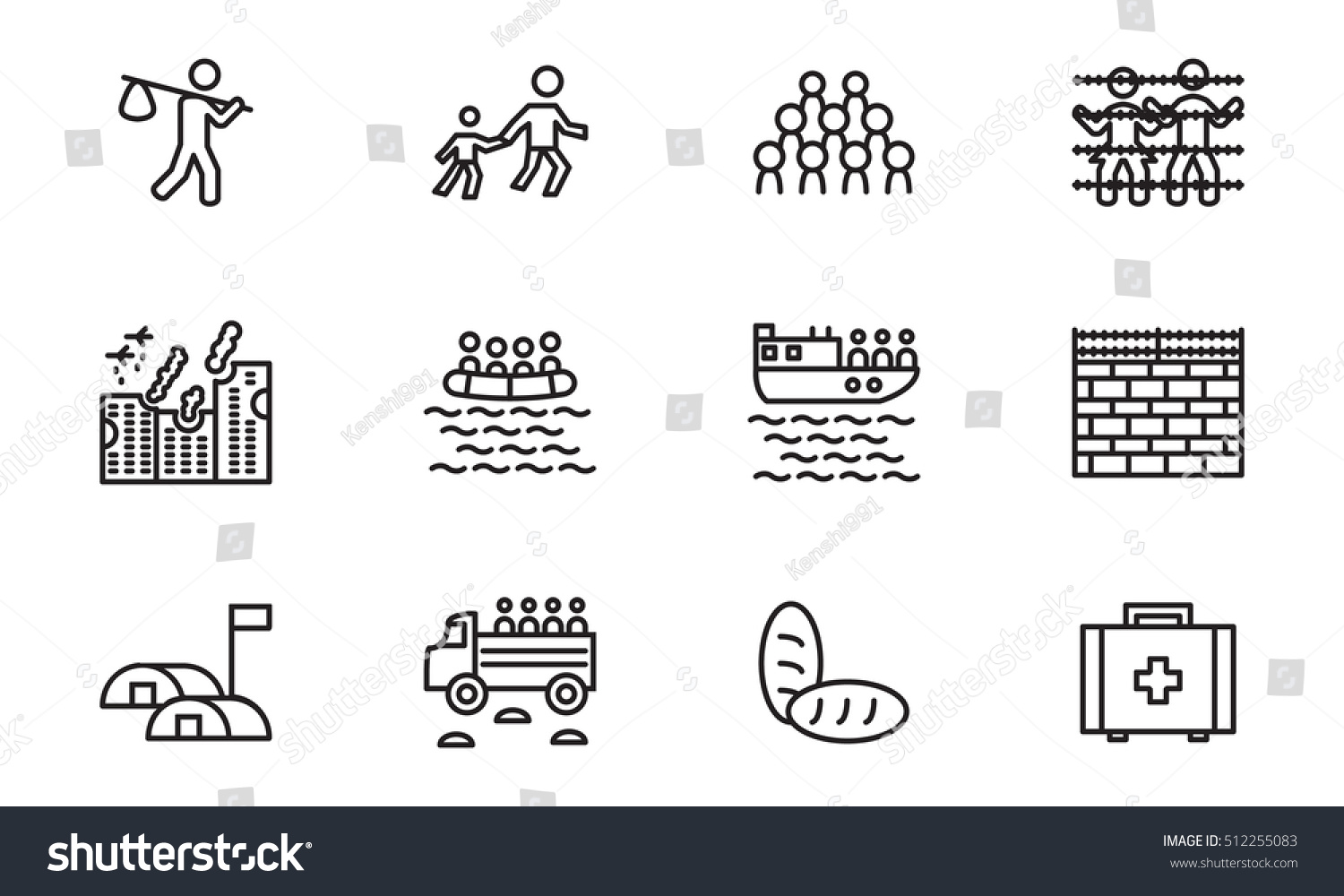 Refugee Migration Thin Line Icon Set Stock Vector (Royalty Free ...