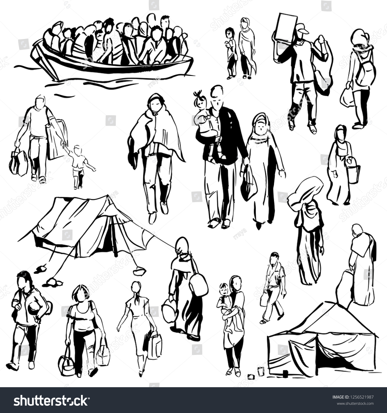 Refugees Vector Sketch Illustration Stock Vector (Royalty Free ...
