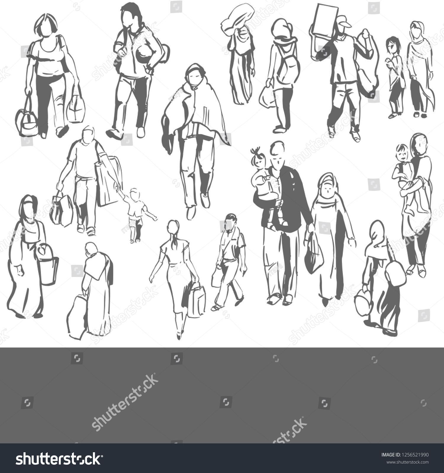 Refugees Vector Sketch Illustration Stock Vector (Royalty Free) 1256521990