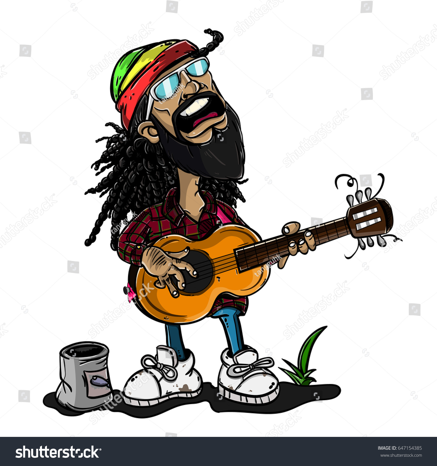 Reggae Man Singing Guitar Stock Vector (Royalty Free) 647154385