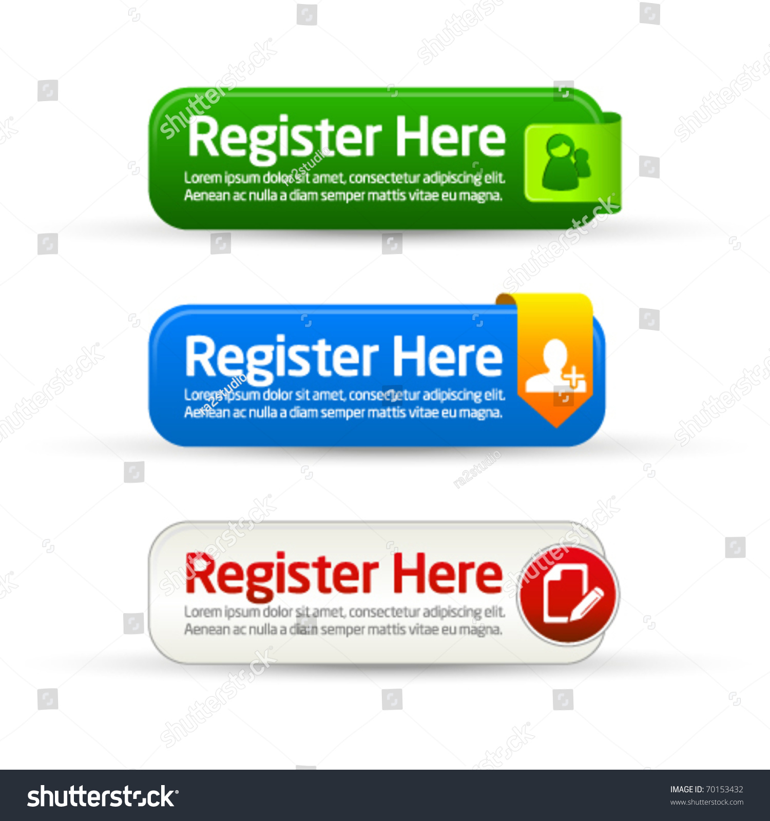 Register Here Modern Button Templates: เวกเตอร์สต็อก (ปลอดค่าลิขสิทธิ์ ...