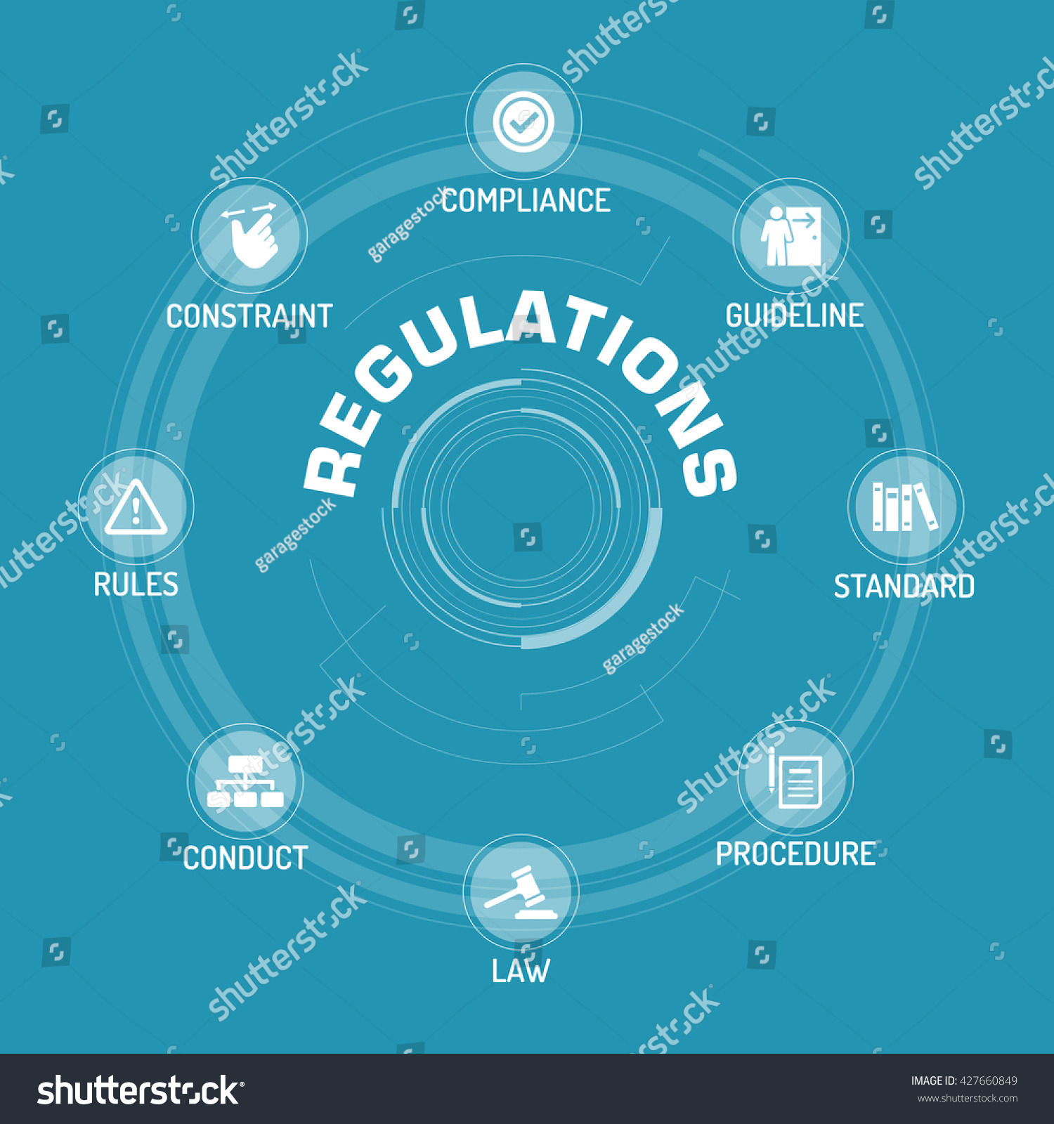 Regulations Icon Set On Blue Background: เวกเตอร์สต็อก (ปลอดค่า ...